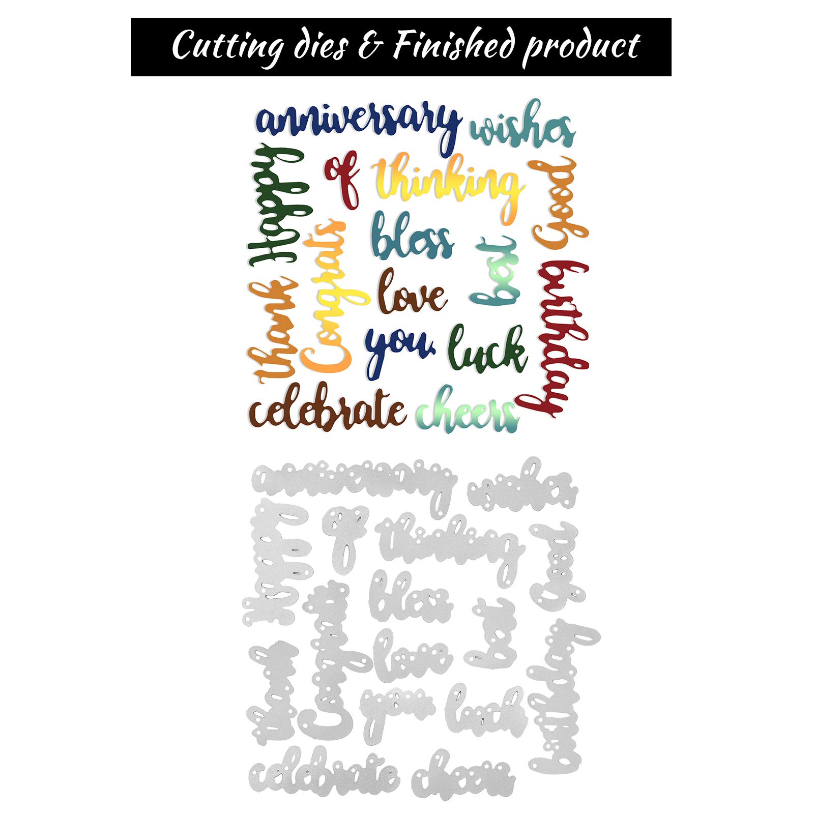 Patelai 16 Pieces Blessing Cutting Dies Word Dies for Card Making Celebration Cutting Dies Embossing Script Die Stencils for DIY Scrapbook Card Making Decoration(Charming Style)