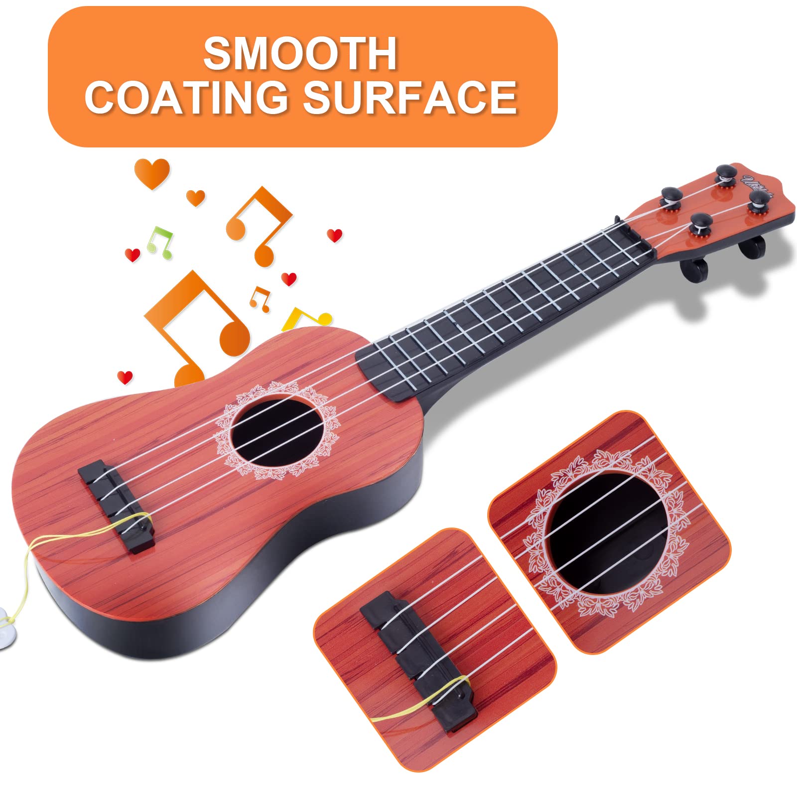YOLOPLUS+ 17 Inch Toddler Ukulele Guitar Toy 4 Strings Mini Guitar for Kids - Children Musical Instruments Educational Learning Toy (17 inch Rose Wood Color)