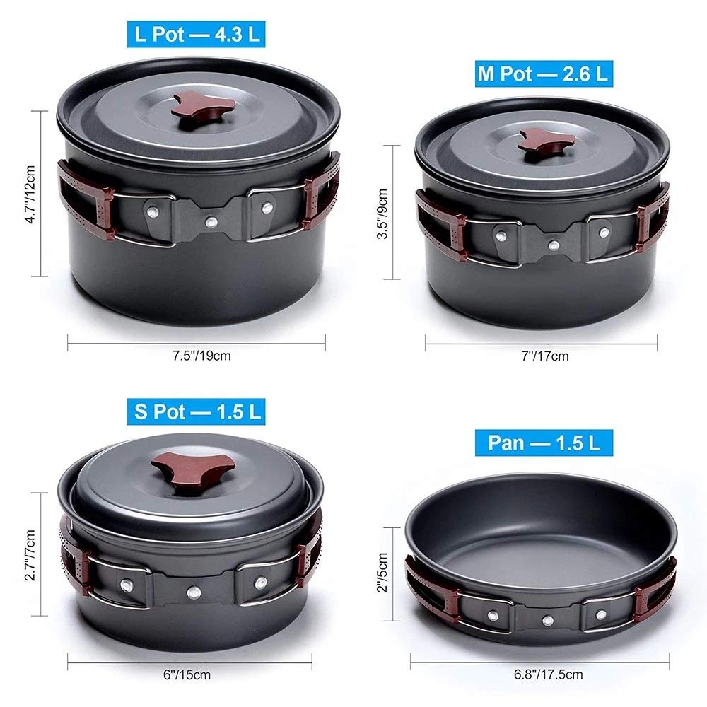 YFDM Outdoor Camping Cookware Kit Non Stick Camping Pans Lightweight Cooking Set Pans and Pots for Trekking Hiking Picnic