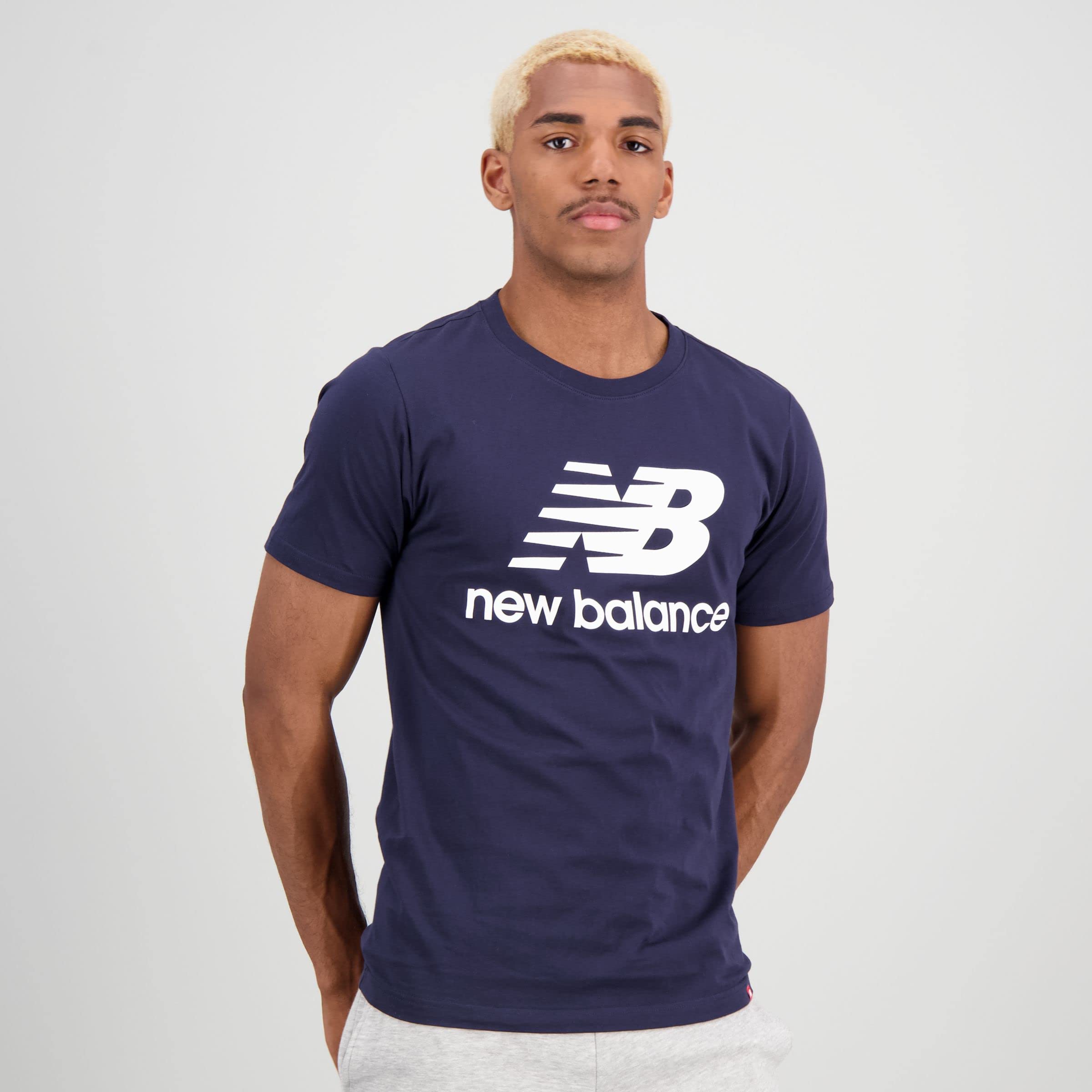 New Balance Men's NB Essentials Stacked Logo Short Sleeve, Mako Blue, XX-Large
