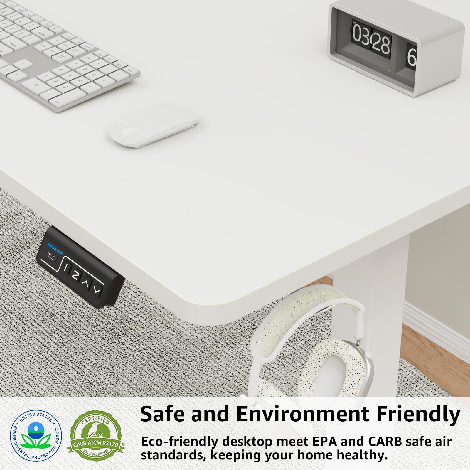 MOUNTUP Height Adjustable Electric Standing Desk Whole-Piece, 48 x 24 Inches Quick Assembly Sit Stand Desk, Stand Up Desk with Memory Controller, Ergonomic Desk, White