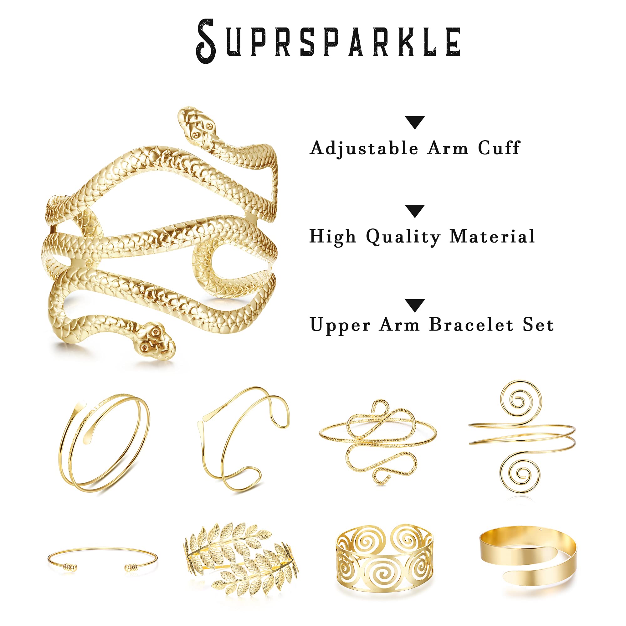 Suprsparkle 9PC 9-10PCS Upper Arm Cuff Arm Bands For Women Gold Adjustable Upper Arm Cuff Bracelets Boho Armband Bangle Jewelry…