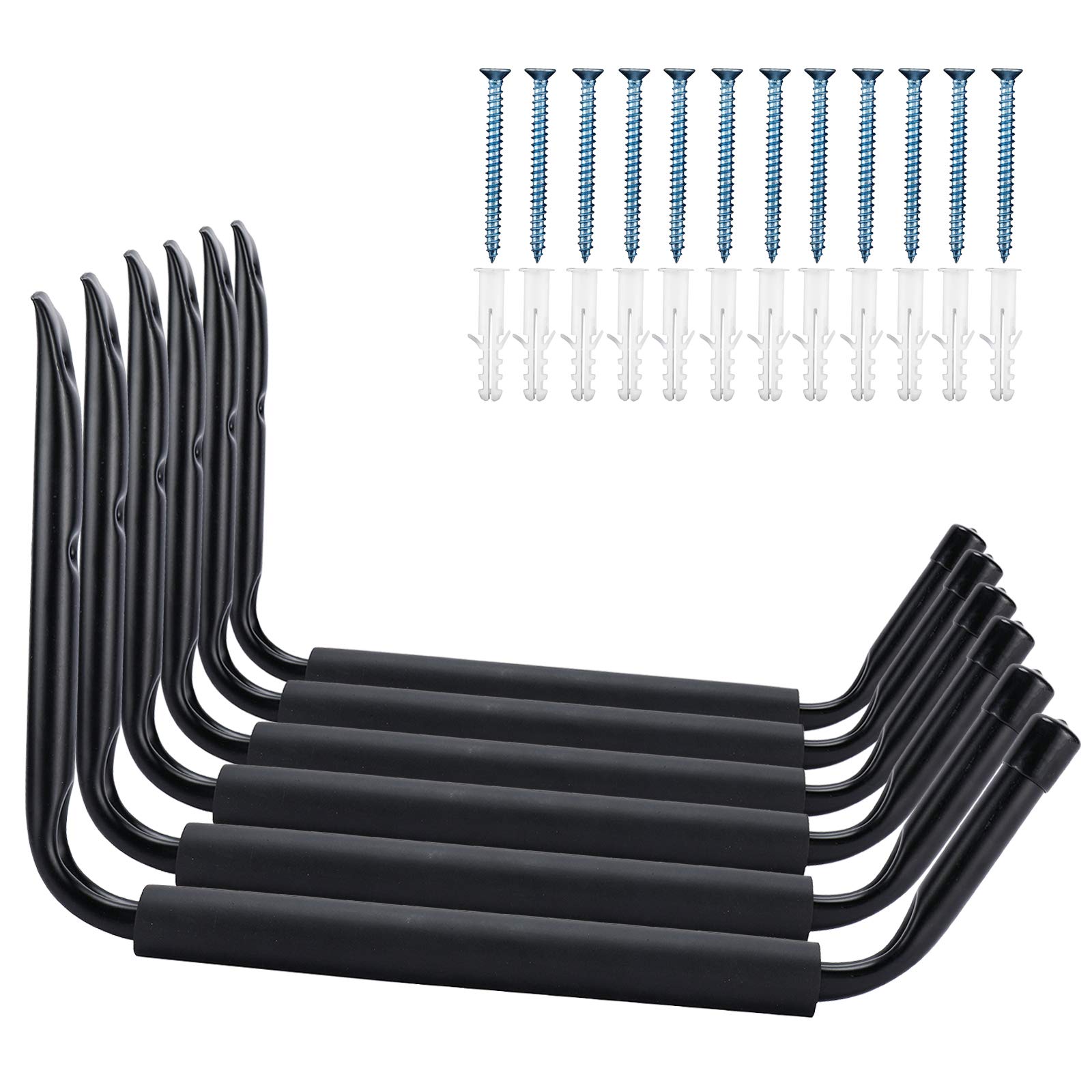 Patioer Garage Storage Heavy Duty Hooks, 15 Inch Large Arm Kayak Rack, 6 Pack Wall Mount Canoe Hangers