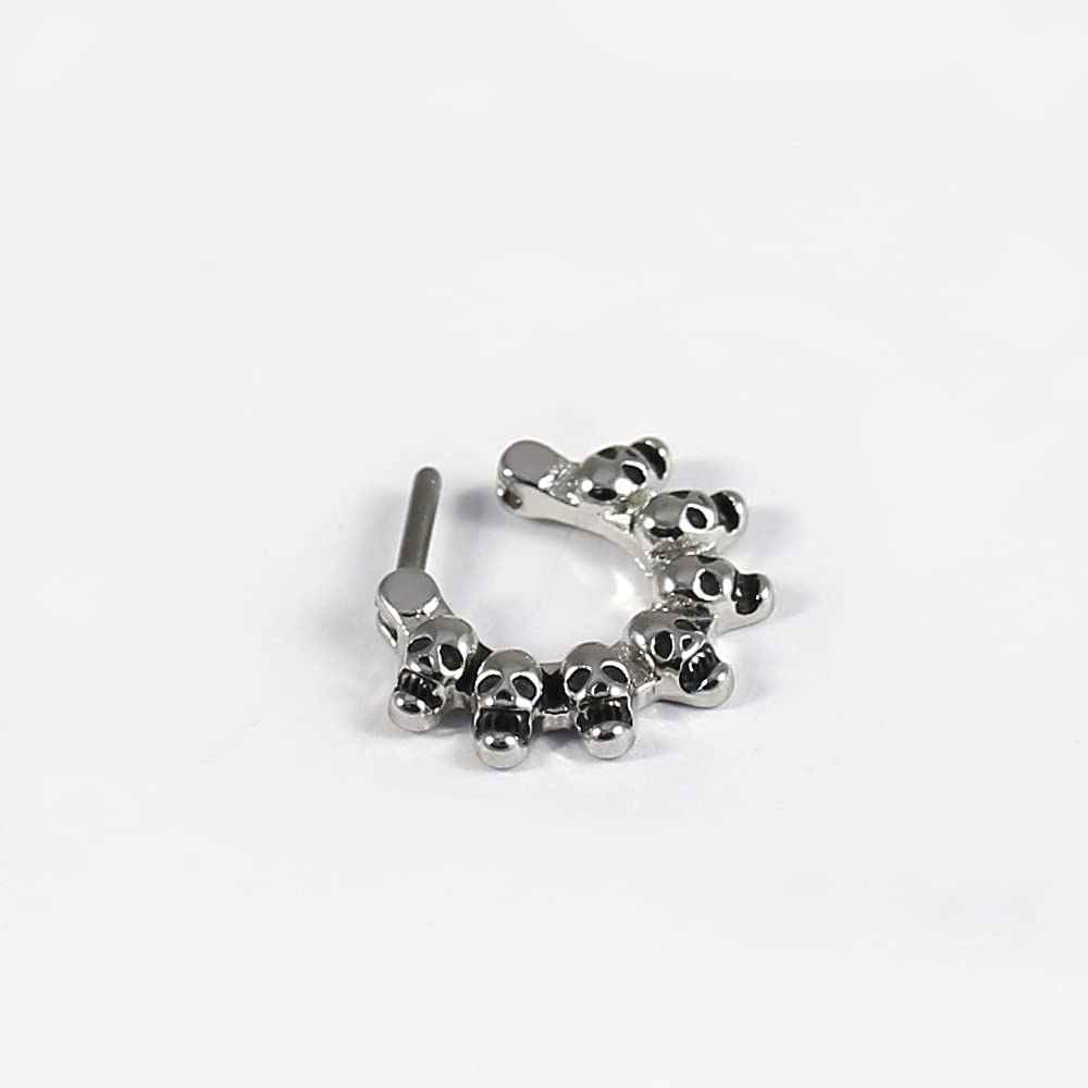 PiercingPoint Multiple Skulls Septum Ring- Surgical Steel Septum Clicker- Hinged Septum Ring- 16G Septum Ring