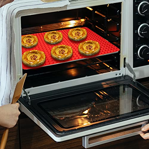 Wolecok Silicone Pyramid Pan,16 x 11 inches Large Red Pyramid Baking Mat, Cooking Pan Oven Tray Baking Sheet Pastry Cooking Mat 2 Pack(Red)
