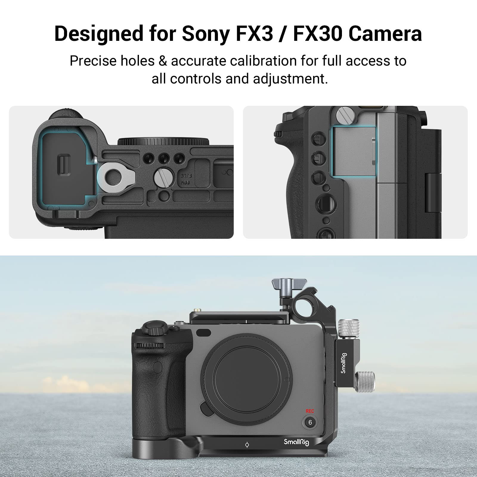 SmallRig FX3 / FX30 Handheld Kit, Complete Cage Kit with Handle Extension Rig NATO Rail HDMI Cable Clamp for Sony FX3 / FX30-3718