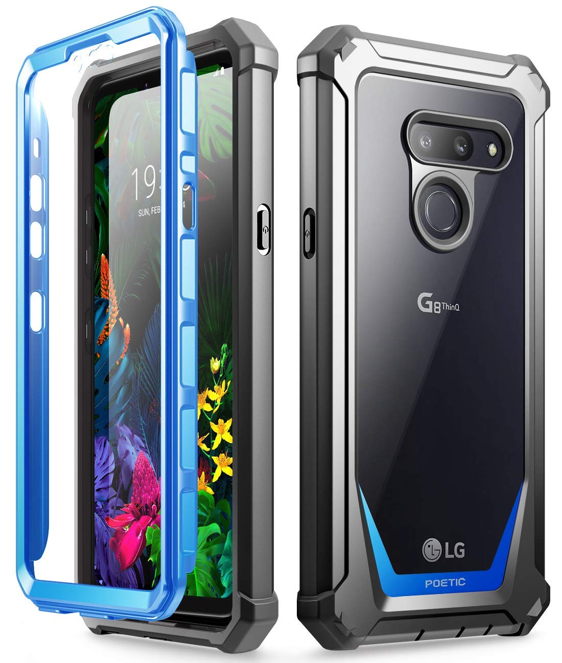 Poetic Guardian Series Case Designed for LG G8 ThinQ (2019), Full-Body Hybrid Shockproof Bumper Clear Cover Case, Built-in-Screen Protector, Blue/Clear