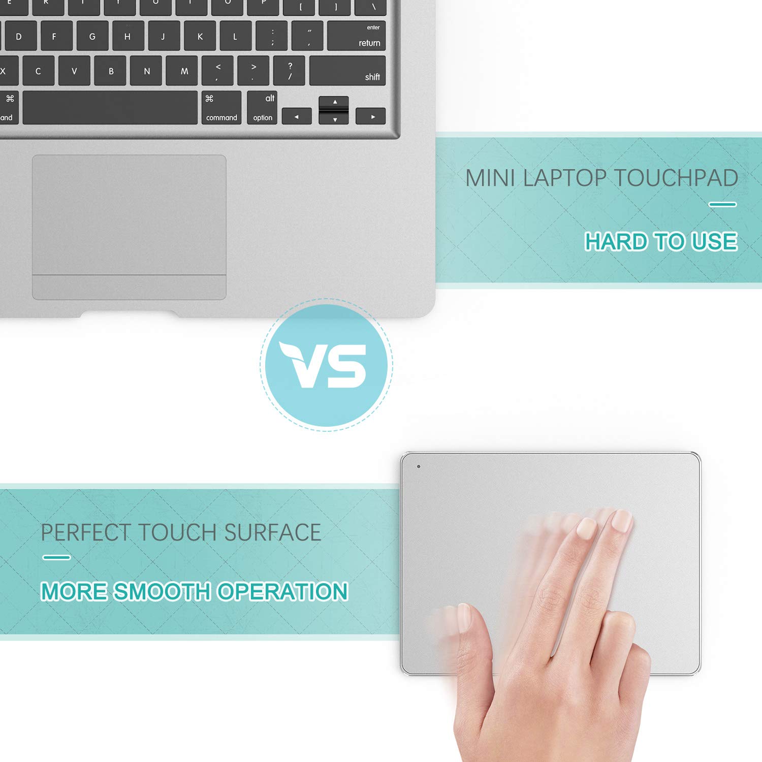 USB Trackpad Touchpad, Ultra Slim Portable Aluminum USB Wired Touchpad with Multi-Touch Navigation for Windows 7/10 PC Laptop Notebook Desktop-T055 (Silver)