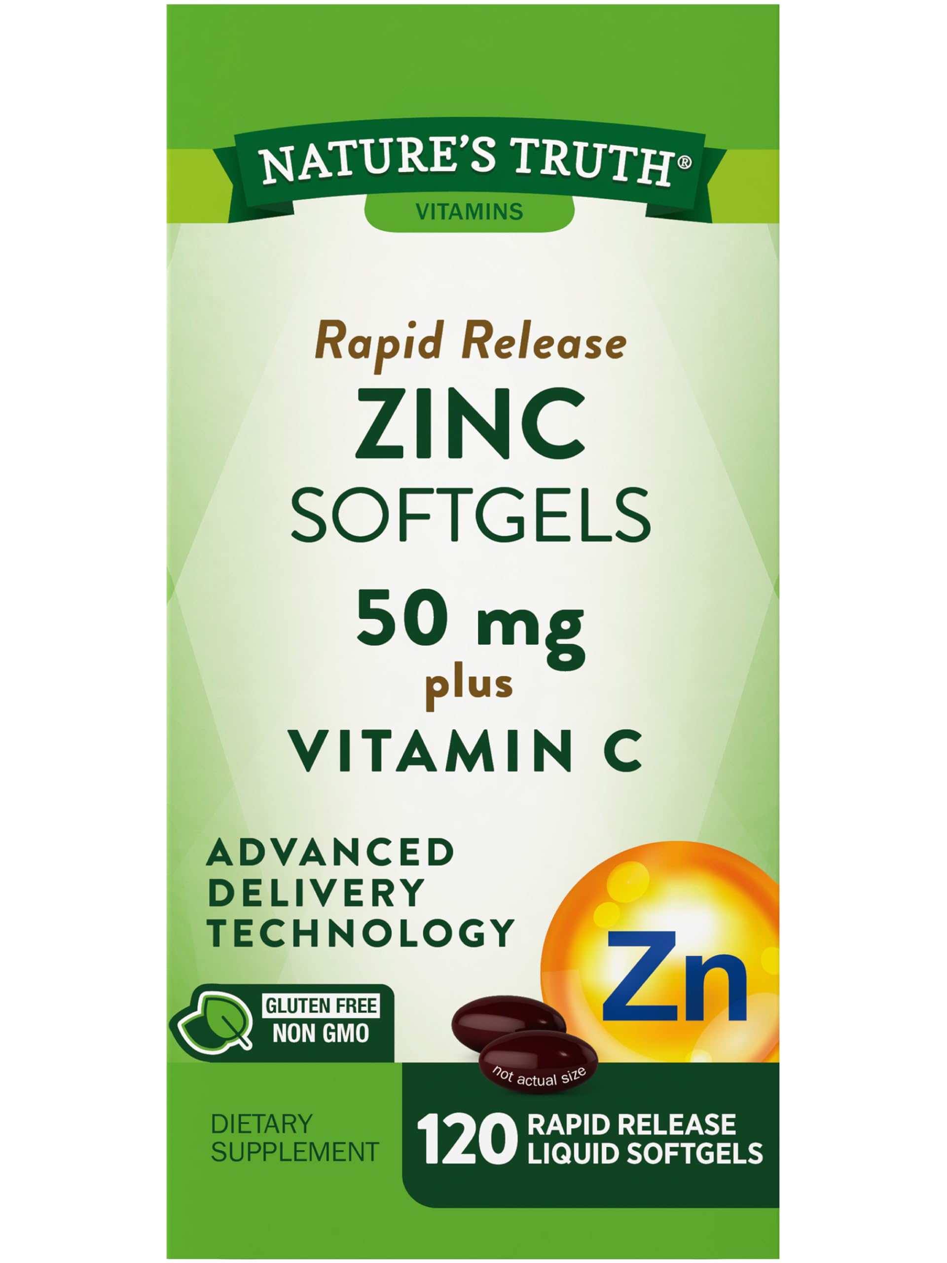 Nature's Truth Zinc with Vitamin C | 50mg | 120 Softgels | Non-GMO & Gluten Free Supplement