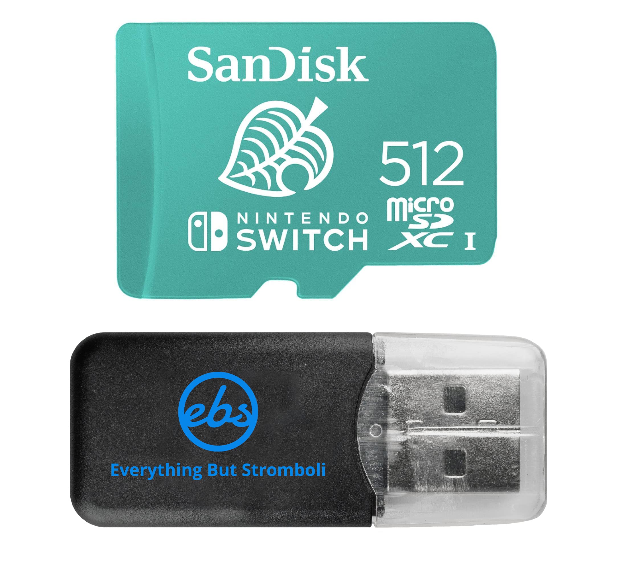 SanDisk MicroSD Card 512GB Nintendo Switch Memory Card Works with Nintendo Switch OLED, Switch and Switch Lite (SDSQXAO-512G-GNCZN) C10 Bundle with (1) Everything But Stromboli MicroSD Card Reader
