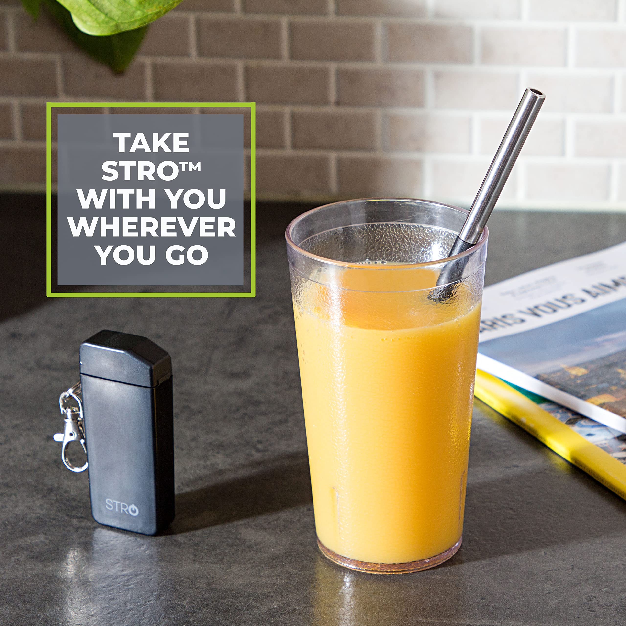STRO Portable Reusable Metal Straw with Travel Case & Built-in Cleaning Brush, Stainless Steel Straws Drinking Straw for 20 and 30 oz Tumblers, Cans, Bottles, Cups