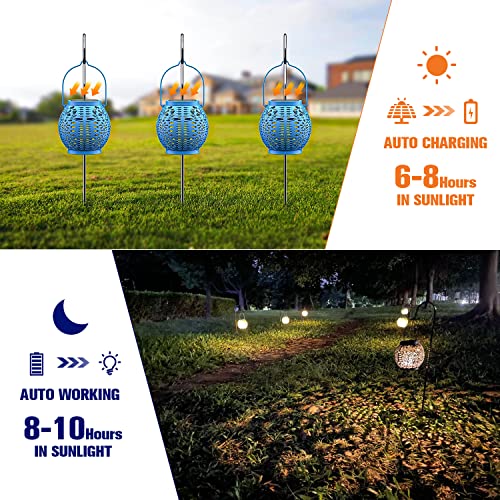 YrgePowk 4 Pack Solar Lantern with Handle and Shepherd Hook, Hanging Solar Lanterns Outdoor Waterproof IP65 Garden Lights Decorative for Pathway Yard Tree Fence Patio Lawn and Tabletop(Blue)