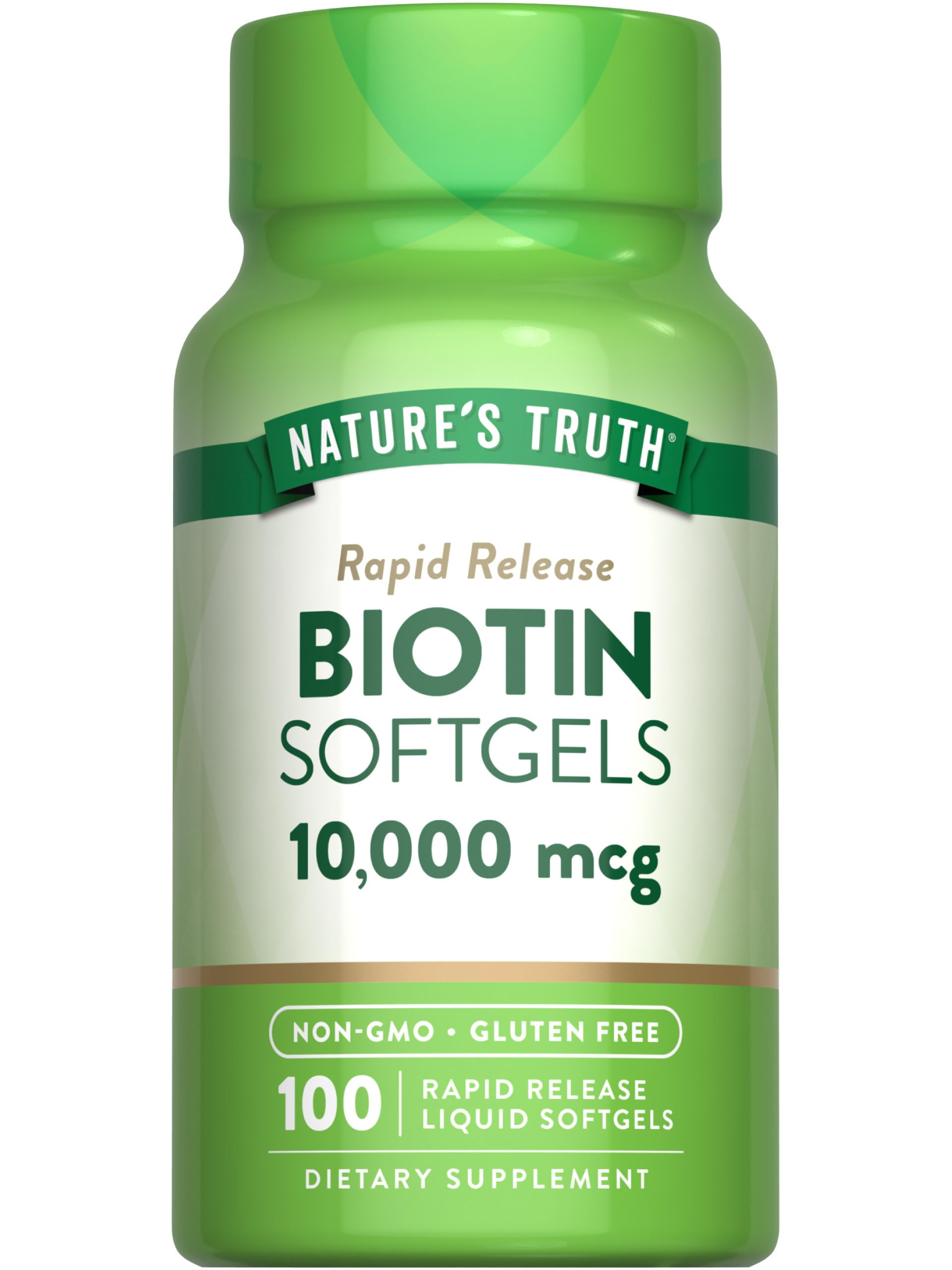 Nature's Truth Biotin 10,000mcg | 100 Softgels | Non-GMO Gluten Free Supplement