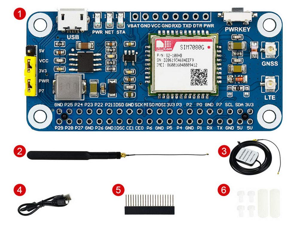 NB-IoT/Cat-M(eMTC)/GNSS HAT for Raspberry Pi Based on SIM7080G Supports Protocols as TCP/UDP/HTTP/HTTPS/TLS/DTLS/PING/LWM2M/COAP/MQTT Globally Applicable
