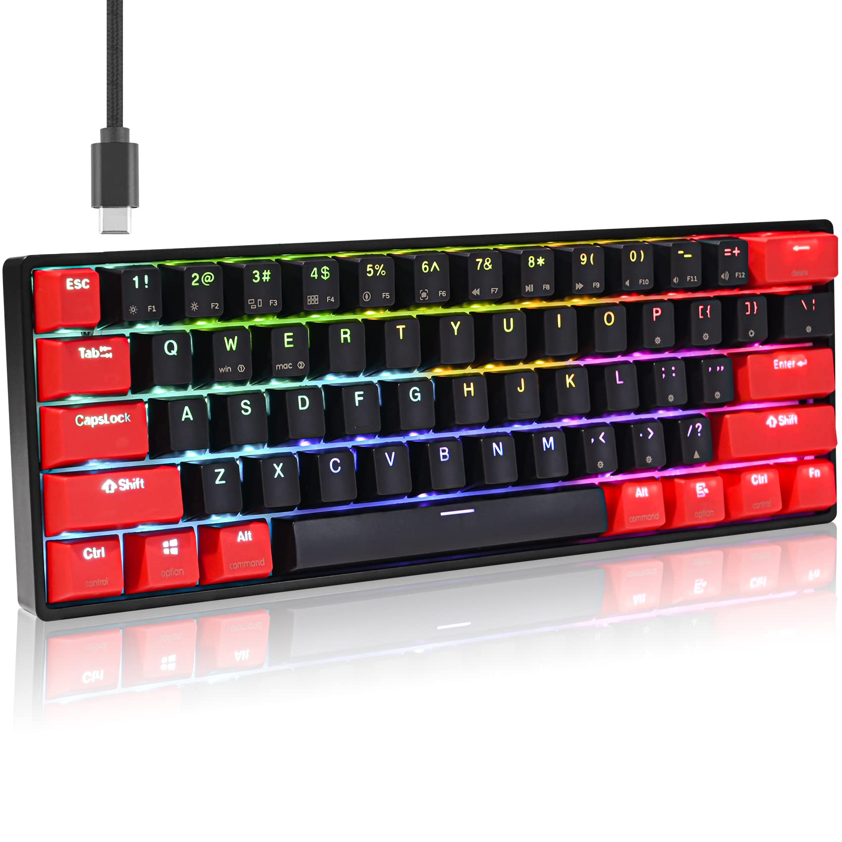 Ussixchare GK61 60 Percent Gaming Keyboard Mechanical RGB Programmable with Wired Hot Swappable Gateron Optical Yellow Switch for PC/Win/PS4/Xbox