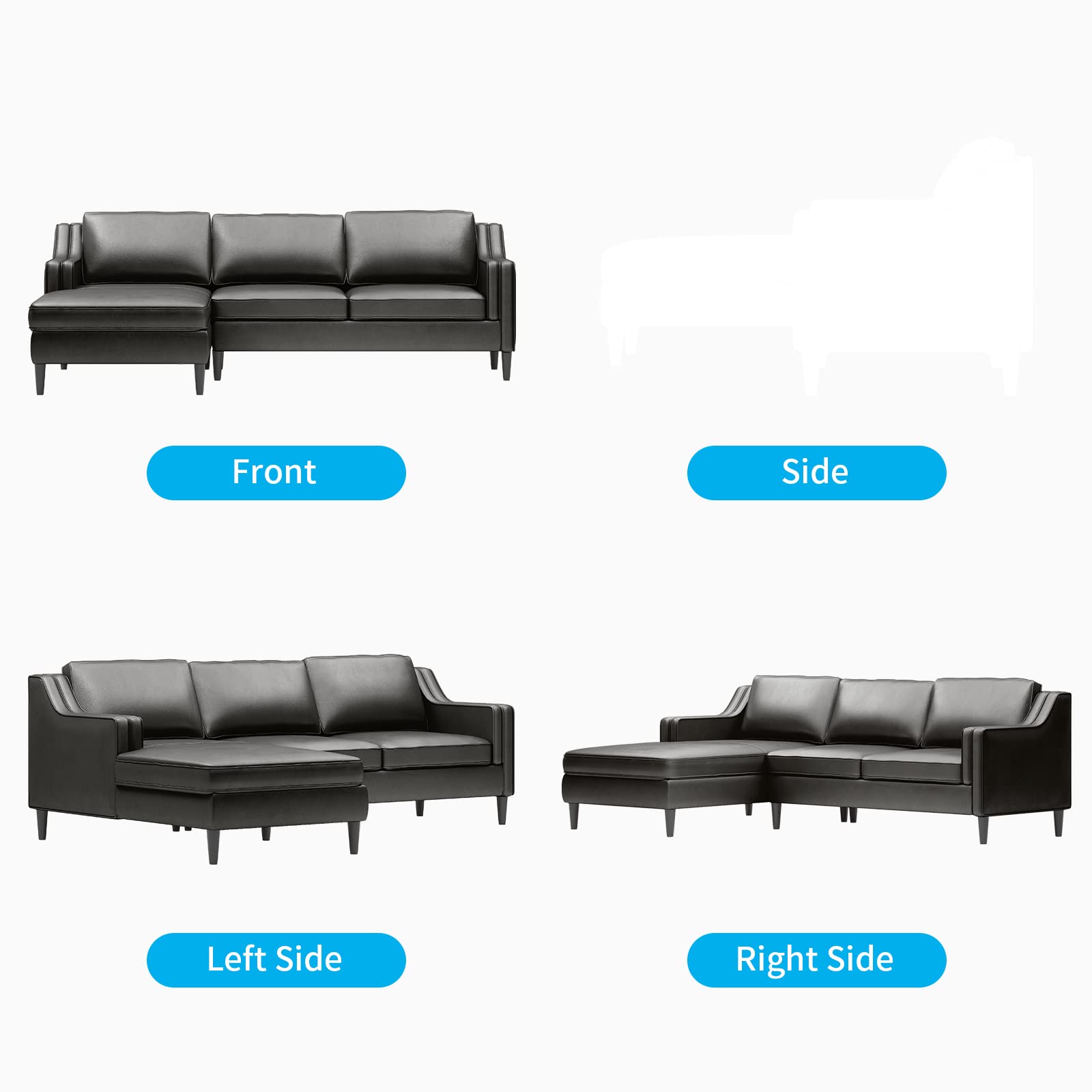Mjkone Top Grain Leather Sectional Sofa couch, Luxurious Upholstered Couches with Left Facing Chaise, Modular Lounge & 2-Seater Couch Set for Living Room Apartment Office (Truffle)