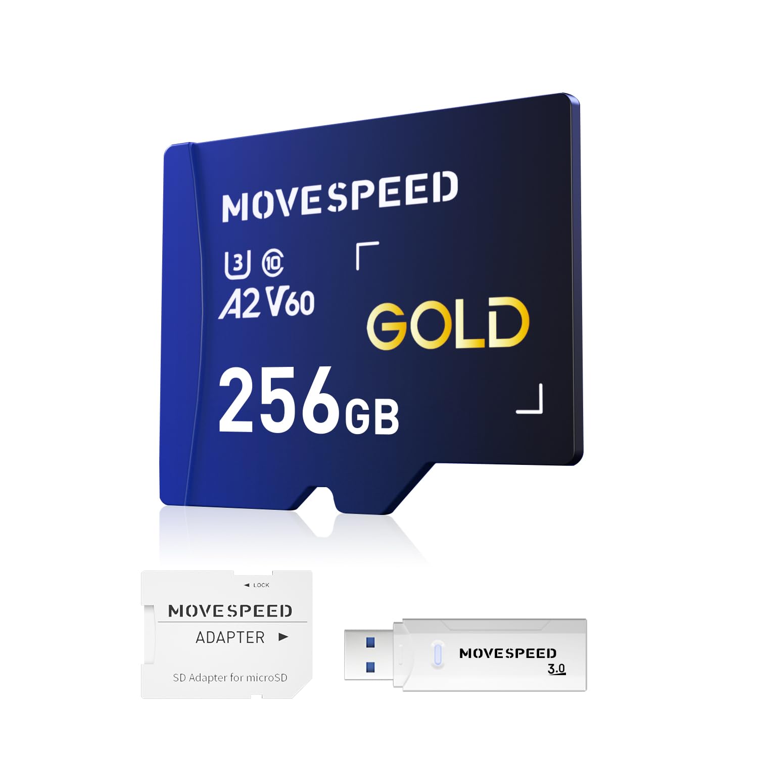 MOVE SPEED 256GB Micro SD Card, Up to 170MB/s Micro SD Memory Card, A2 U3 V60, 4K Full HD Video Recording, with Card Reader and Adapter, for Driving Recorder
