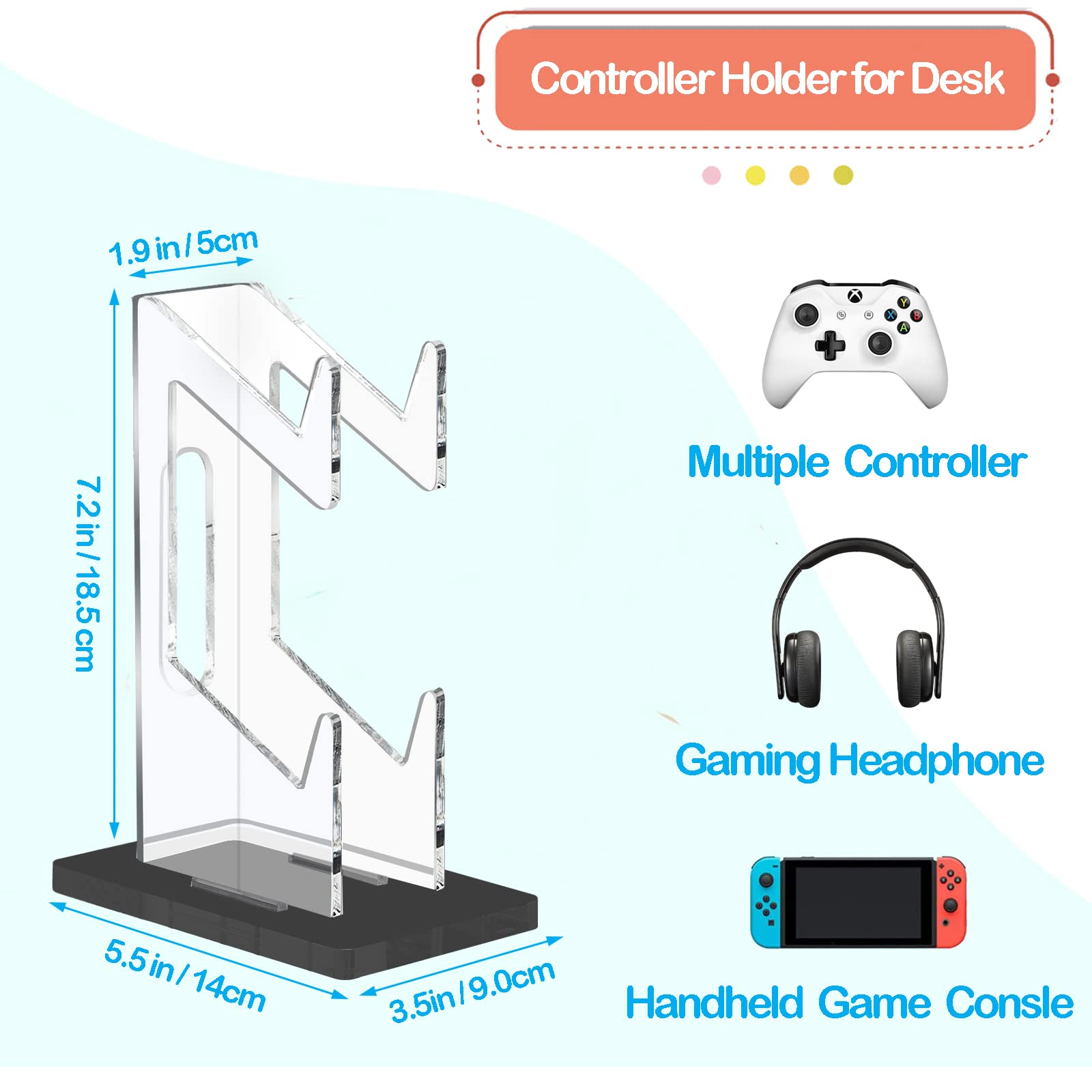 Universal Dual Controller Holder for Desk, Controller Stand Holder Controller Organizer Headset Headphone Holder Compatible with PS4 PS5 Xbox Series X/S Xbox ONE Nintendo Switch Game Accessories