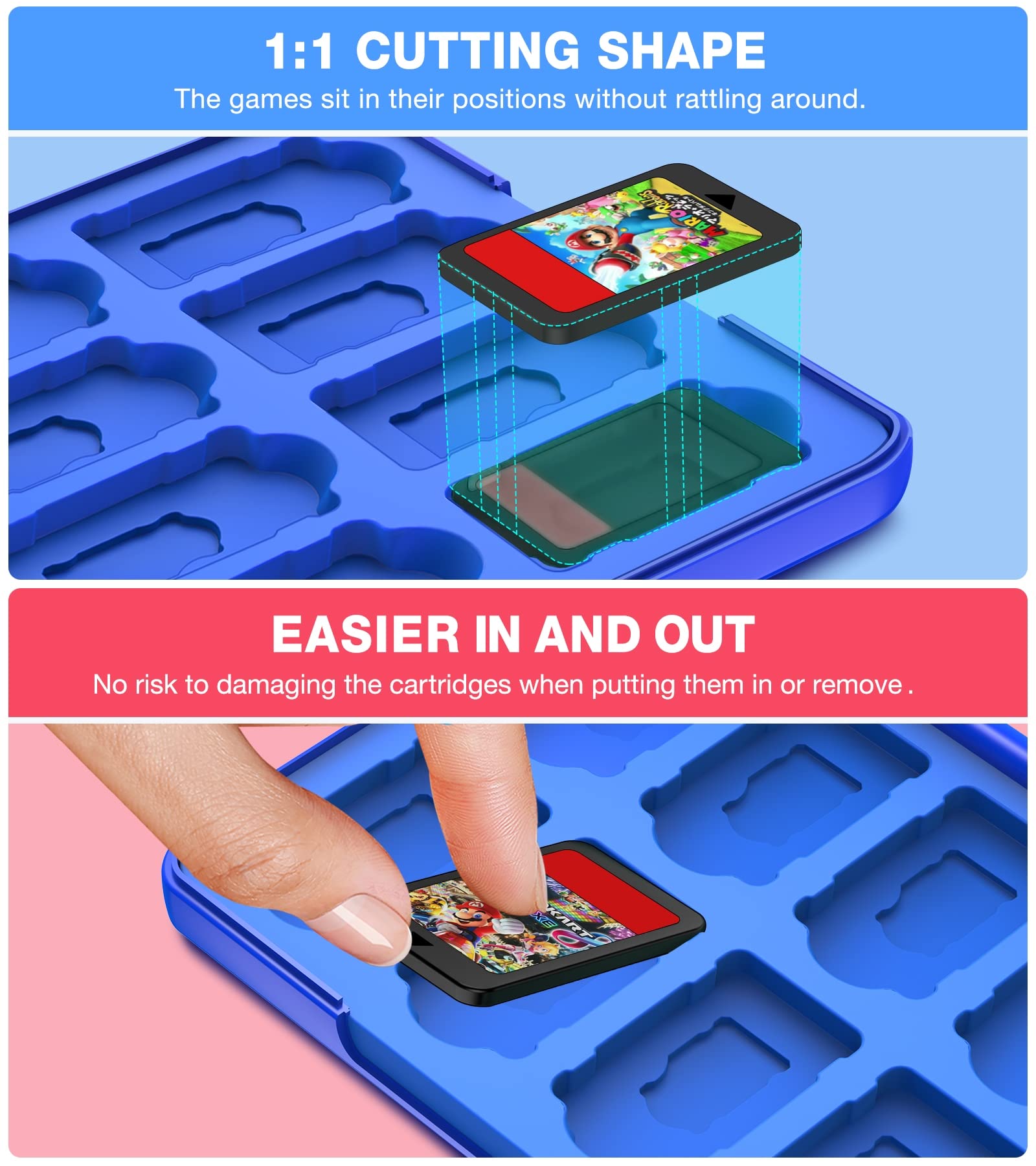 Switch Game Case Compatible with Nintendo Switch Game, Switch Game Holder Storage Game Card, SD Cartridge with Soft Rubber, Hard Protective Shell, Magnet Closure, Switch Cartridge Organizer 16 Blue