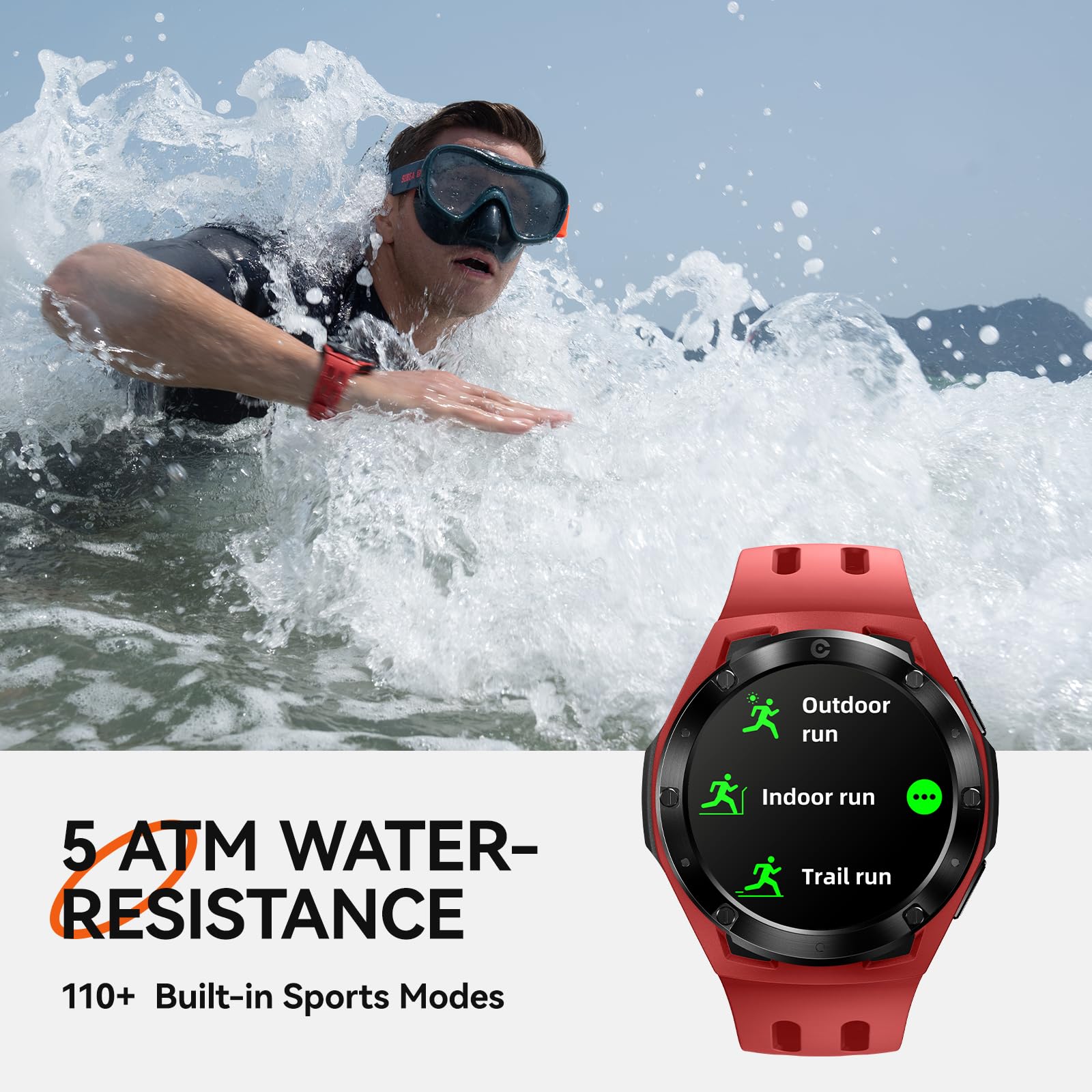 Mentech Xe1 Smartwatch, Lightweight Fitness Tracker with 1.2β Touch Screen, 110 Sport Modes, GPS, Sunlight-Visible, 5ATM Waterproof, 14-Day Battery Life, for Android and iOS Phones