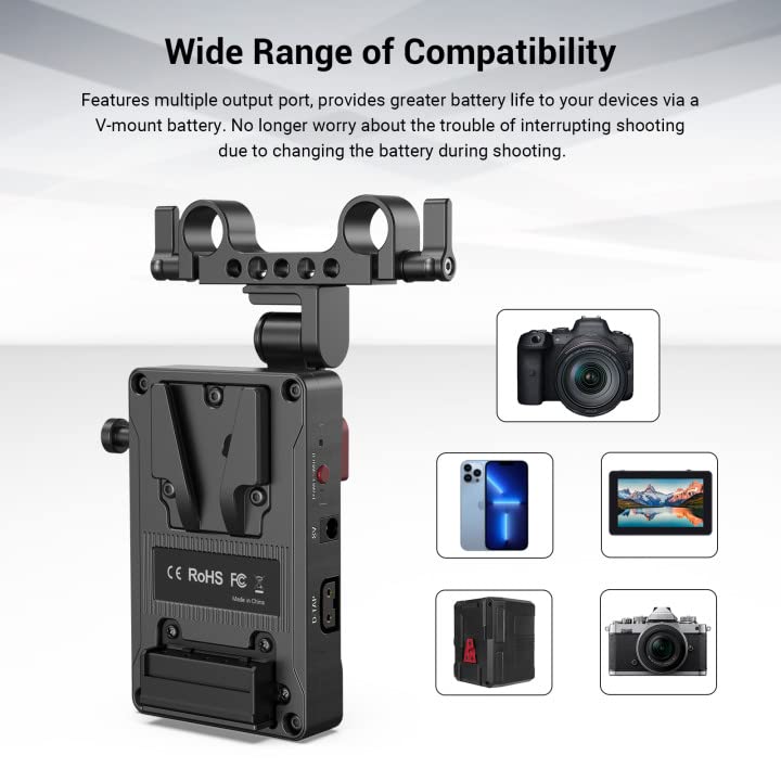 SmallRig V-Mount Battery Adapter Plate, V-Lock Battery Plate with Dual D-TAP and DC Ports, Adjustable Arm and 15 mm Rod Clamp, Compact V-Mount Battery Plate for Cameras, Monitors, Transmitter - 3499