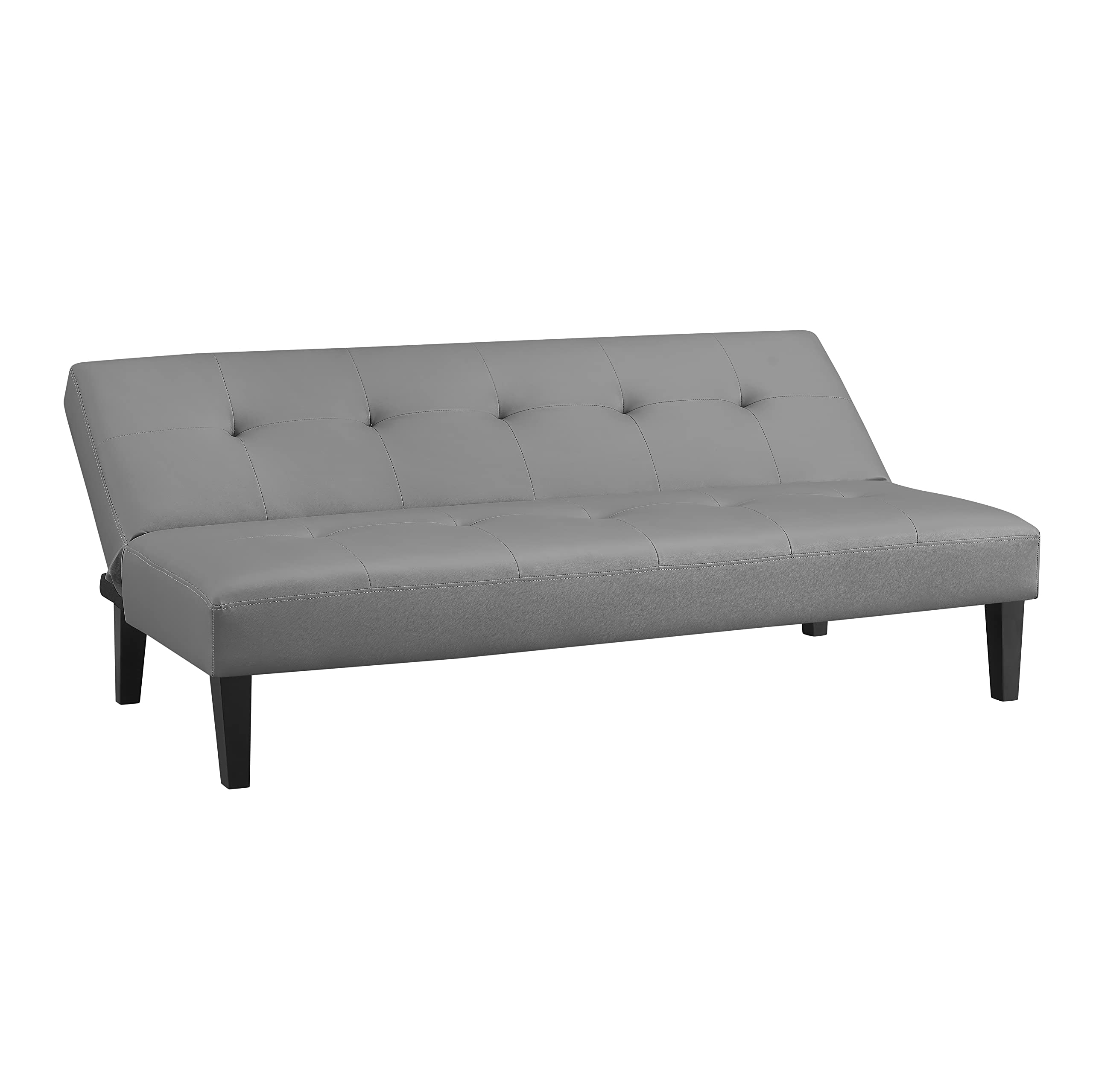Naomi Home Durable Futon: Perfect for Both Couch Bed and Small Futon Sturdy Build Modern Faux Leather Futon Couch - Low-Maintenance Upholstery - Customizable Positions - Easy AssemblyGray