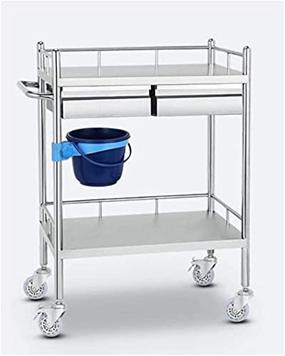 Utility Cart Lab Serving Cart, Medical Cart 2-Layer,Stainless Steel Lab Medical Car with Drawers and Dirt Bucket Mobile Trolley Serving Equipment with Drawers and Silent Omnidirectional Wheel (Size :