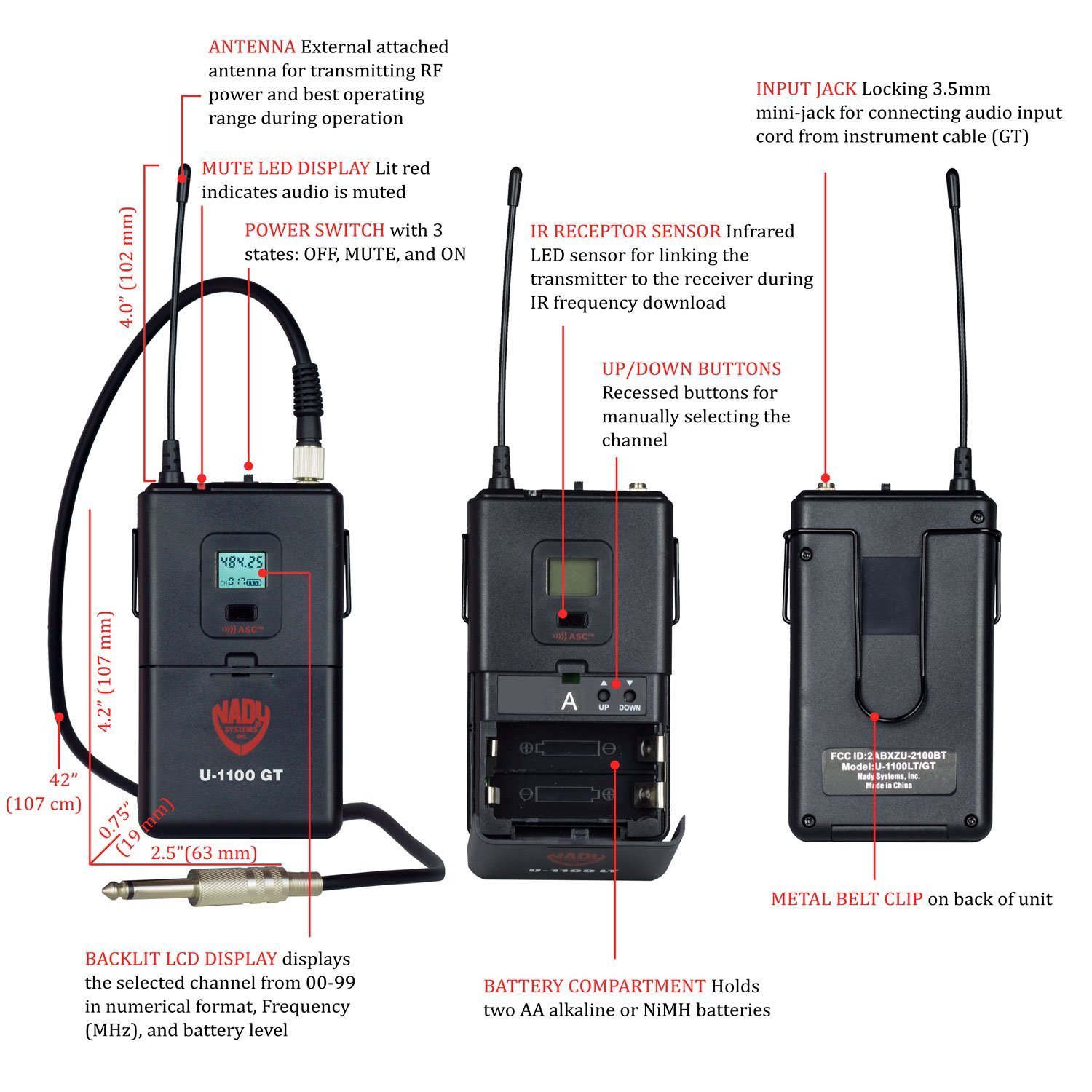 Nady U-2100 Dual Combo HM-GT 200-Channel UHF Wireless Headset Microphone and Instrument/Guitar System