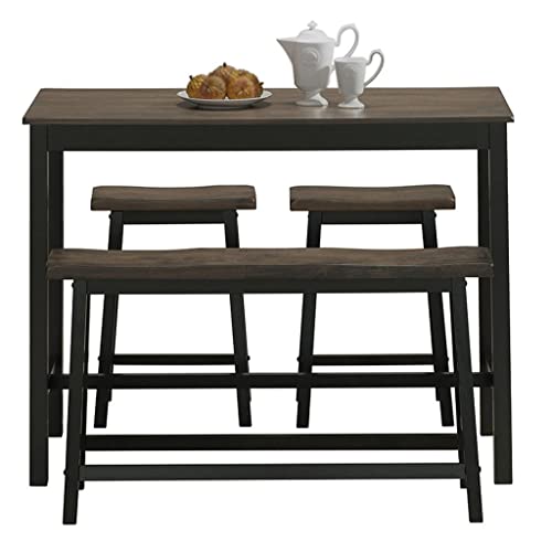 MJWDP 4 Piece Solid Wood Counter Height Table Set with Height Bench and Two Saddle Stools