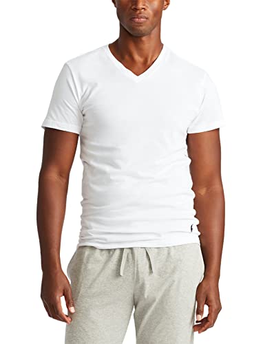 POLO RALPH LAUREN Underwear Men's 3 Pack Slim Fit V Neck Tees, White, L
