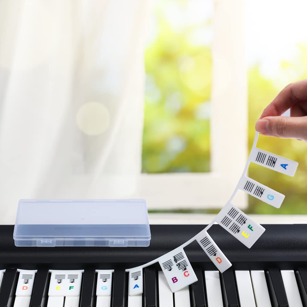 XAJH Piano Notes Guide for Beginner, Removable Piano Keyboard Note Labels for Learning, 88/61/54/49/37 Key, Made of Silicone, No Need Stickers, Reusable and Comes with Box