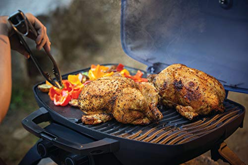 Napoleon TravelQ 285 Portable Gas BBQ Grill, Propane, Blue Lid - TQ285-BL-1 β Two Burners, Cast Iron Cooking Grids, Ideal for Camping & Tailgating