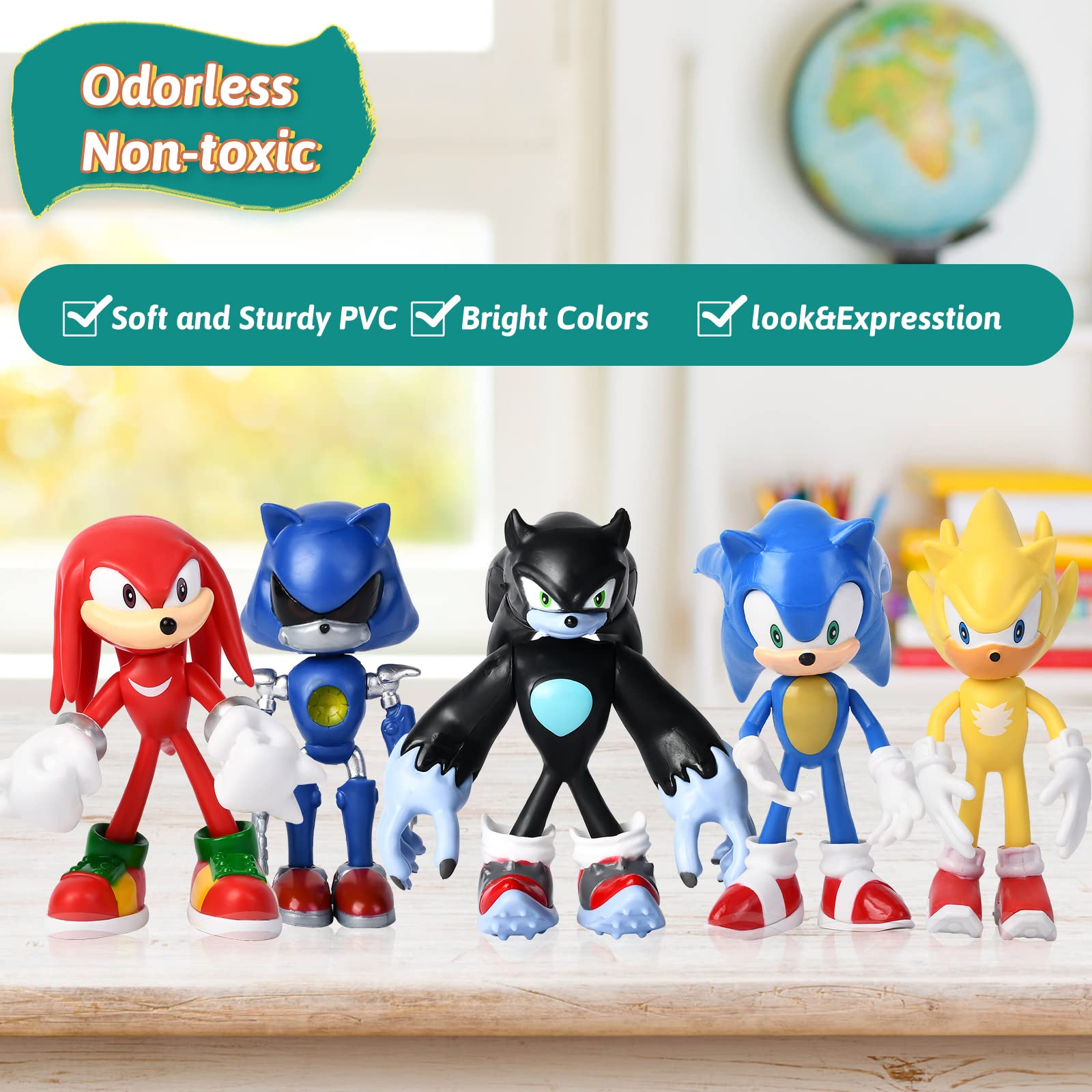 VOOLI Sonic Action Figures Toys,4.8'' Tall with Movable Joint Playsets Toys, Perfect Kids Gifts (Pack of 5)