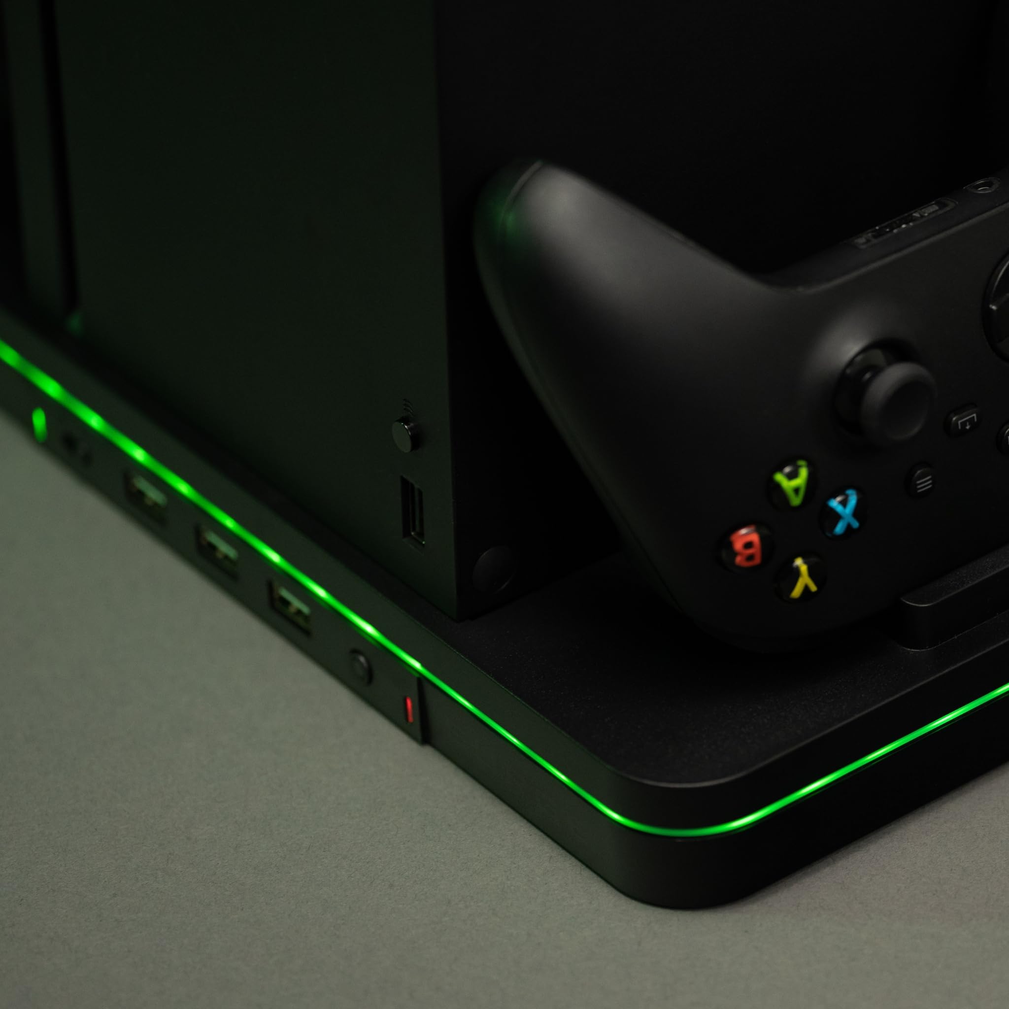 Xbox Multi-Function Console Stand - Surge Charge Stand Compatible with Xbox Series X & S Consoles, Dual Controller Charge Bays, Rechargeable Batteries, Cooling Fan, LED Lighting
