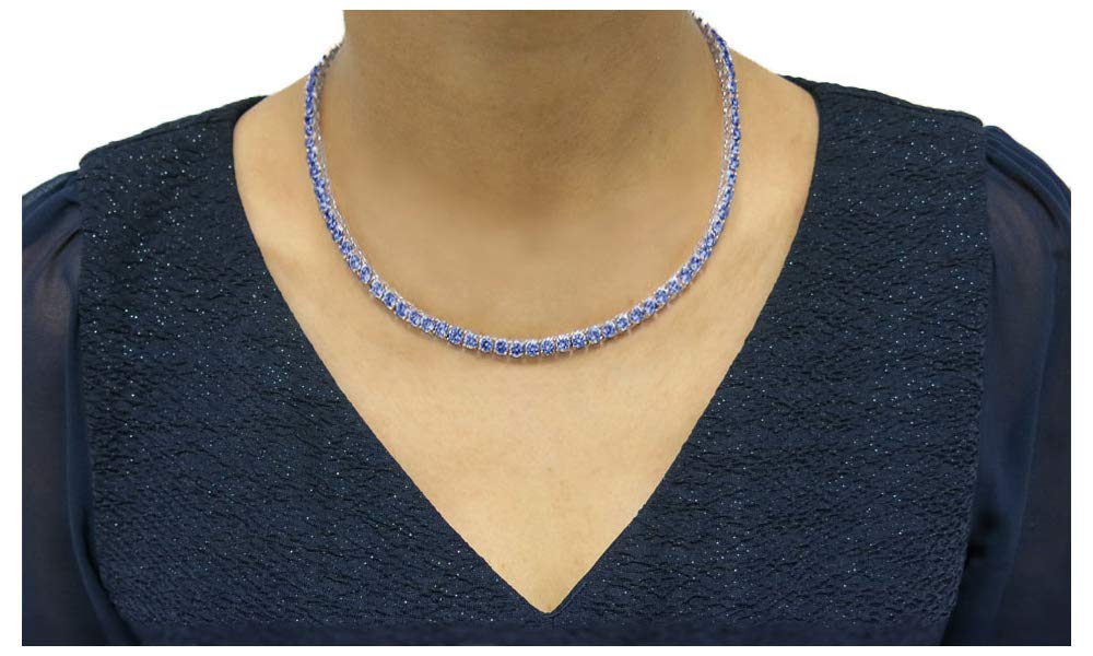 Savlano 18K White Gold Plated Blue Cubic Zirconia Round 4MM Classic Tennis 18 Inches Chain Necklace For Women Comes With a Gift Box