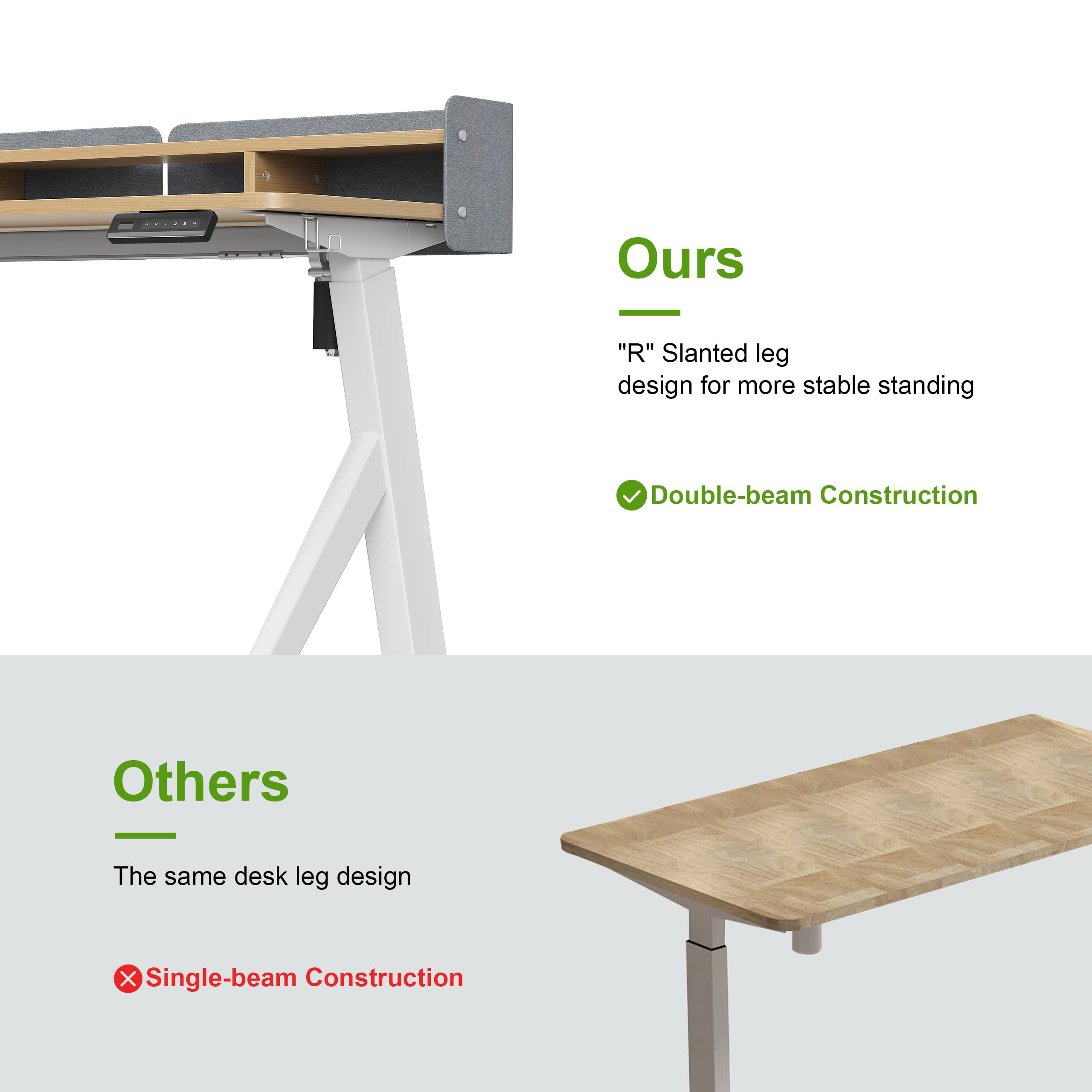 SOMEET Electric Height Adjustable Standing Desk, 48''x24'' Stand Up Desk with Double Drawers, R Shape Sit Stand Rising Desk with Monitor Stand, Home Office Ergonomic Computer Workstation, Light Rustic