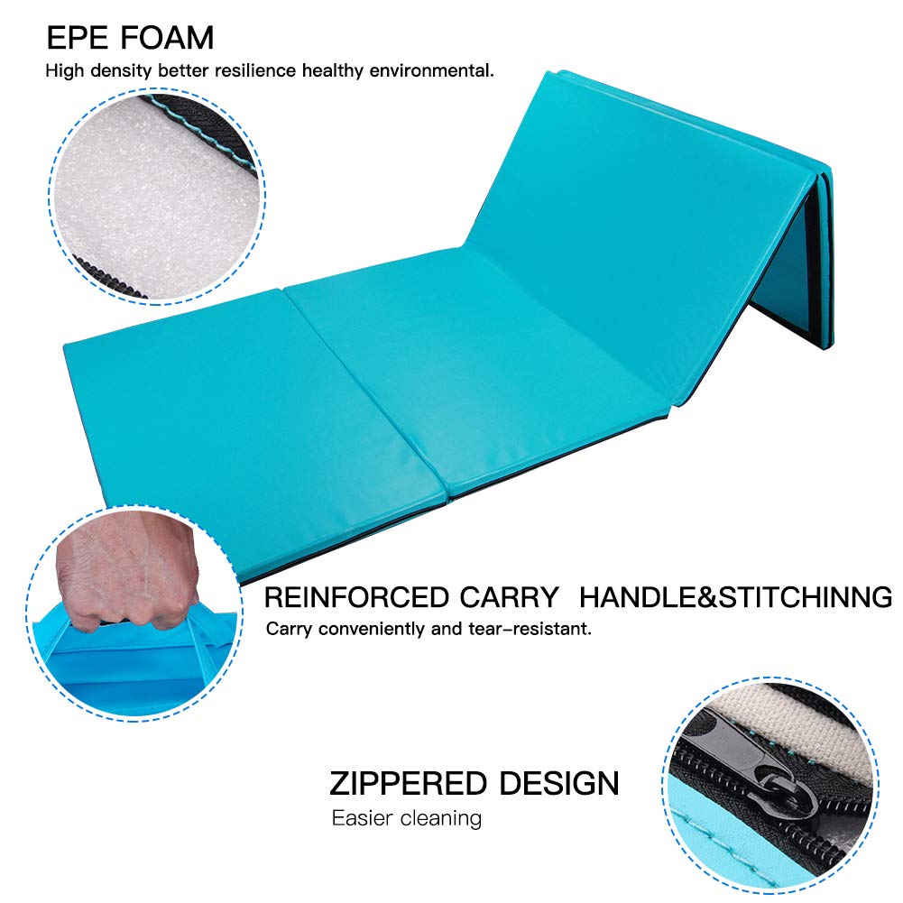 Polar Aurora 4'x8'x2 Thick Folding Panel Gymnastics Gym Exercise Aerobics Mats Stretching Fitness Yoga (Blue-green)