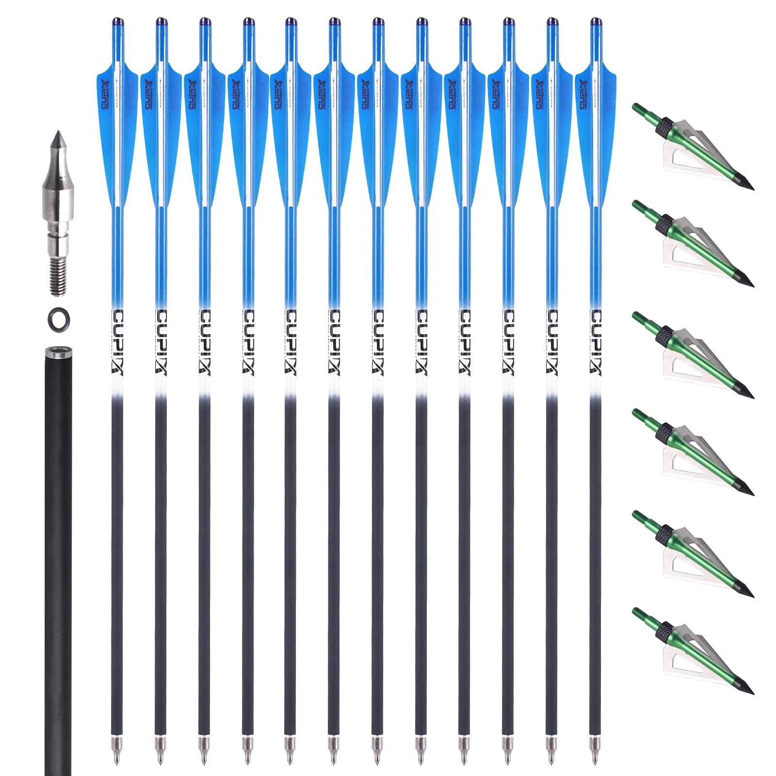 SXSZY Crossbow Bolts 20 Inch ,Carbon for Hunting Archery Arrows with 12 Pack and 6Pcs Broadheads and 4" Vanes