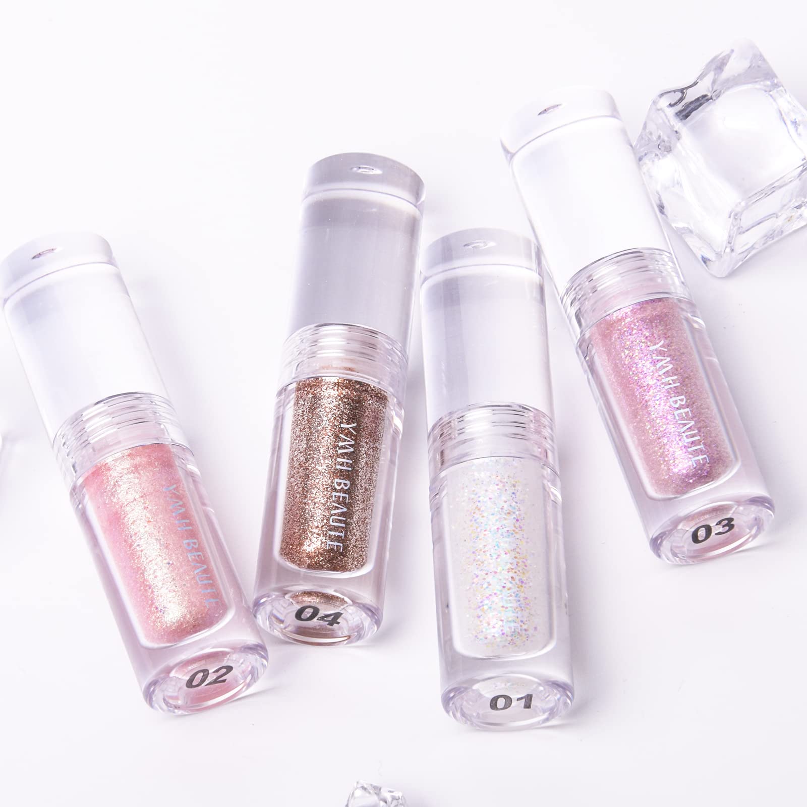 YMH BEAUTE Liquid Glitter Eyeshadow, Pigmented, Long Lasting, Quick Drying, Easy to Apply, Loose Glitter Glue for Eye Crystals Makeup (Purple - Green 05)
