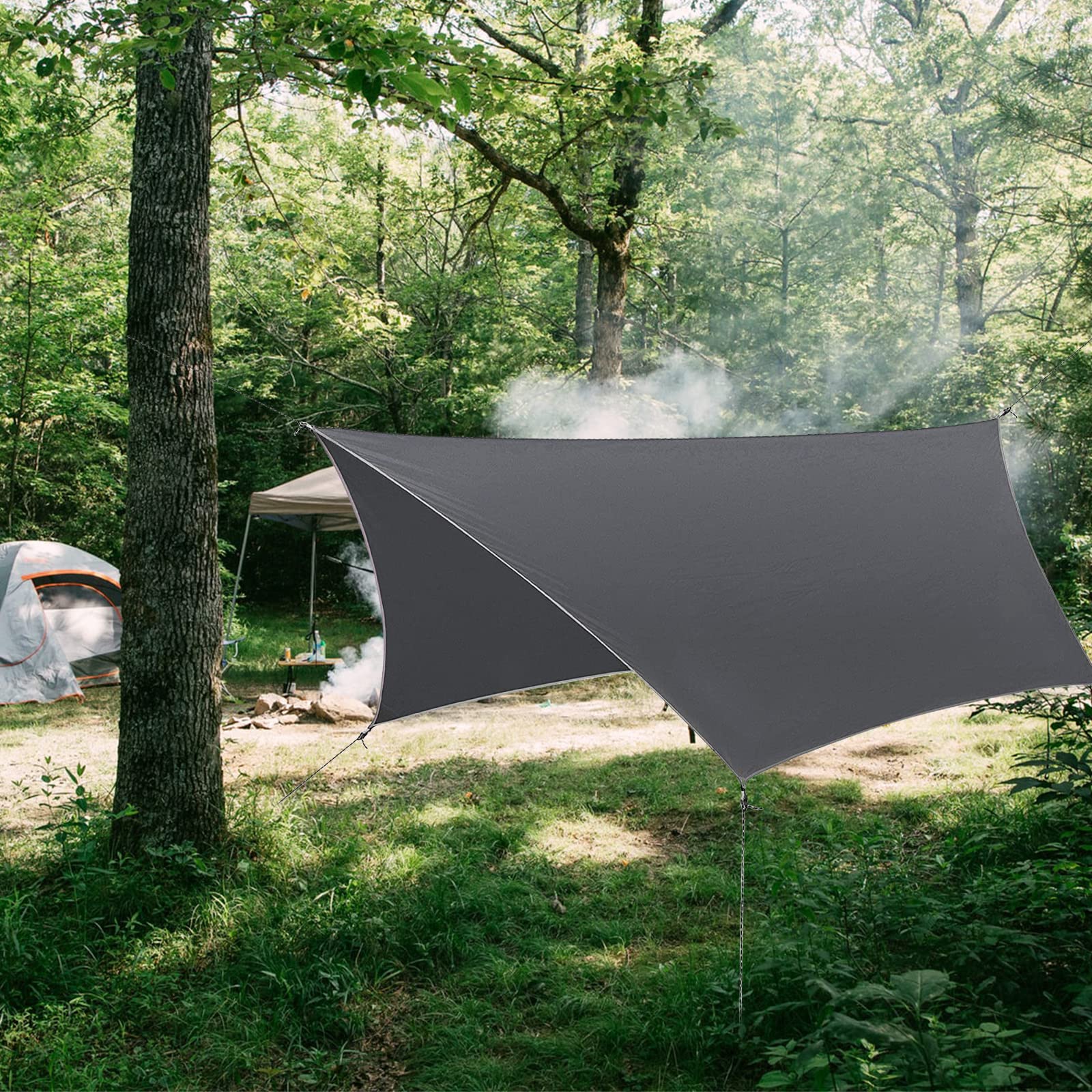 TAHOE TRAILS Hammock Rain Fly - Camping Tarp, The Tent Tarp is Waterproof Rated at 3000MM - Hammock Tarp Includes Aluminum Stakes and Guy Lines. Ultralight and Ultra-Durable