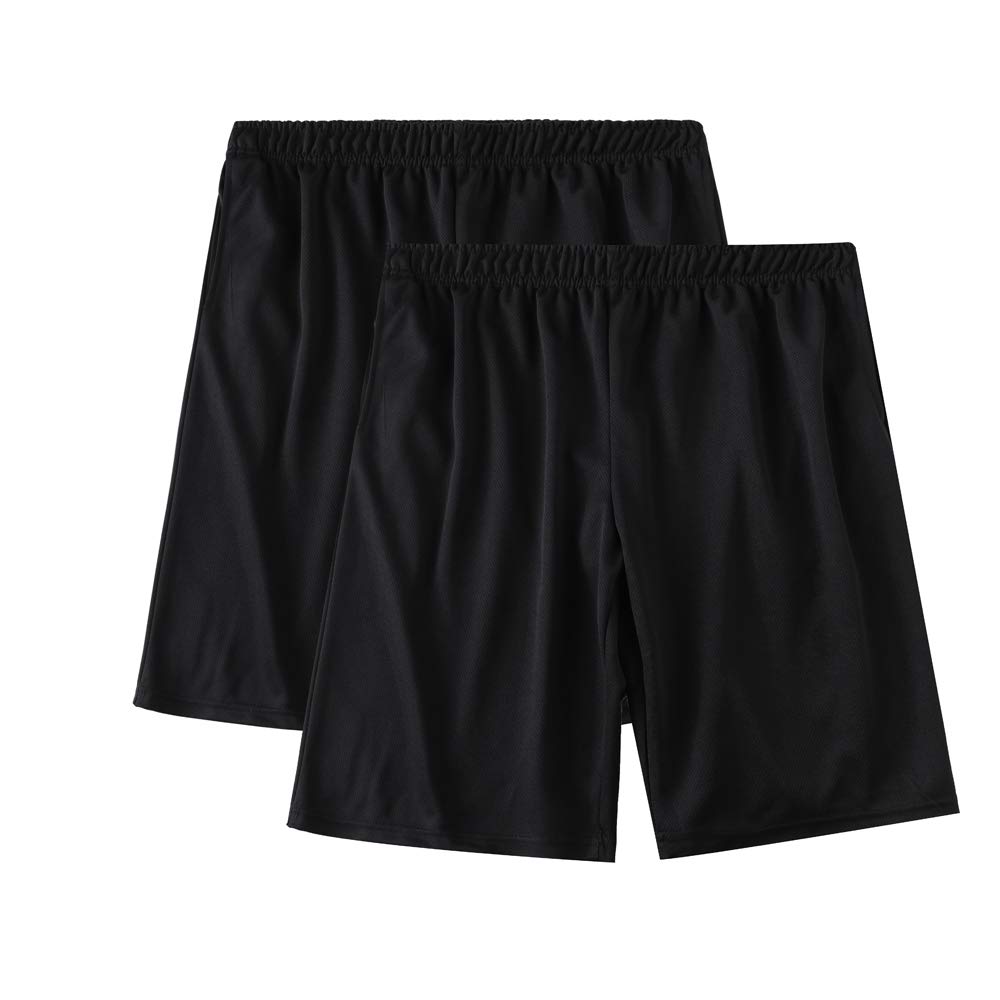 SAYFINE 2 Packs Men’s Atheletic Shorts, Black Mens Workout Sport Active Loose-Fit Shorts (L, Black/Black)