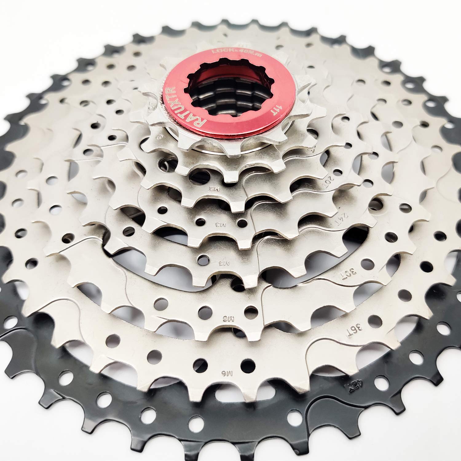 RATUXTR 8 Speed Cassette for Mountain Bike, 11-42T Mountain Bicycle 8 Speed Cassette Flywheel Fit for MTB BMX Road Bicycle, Super Light