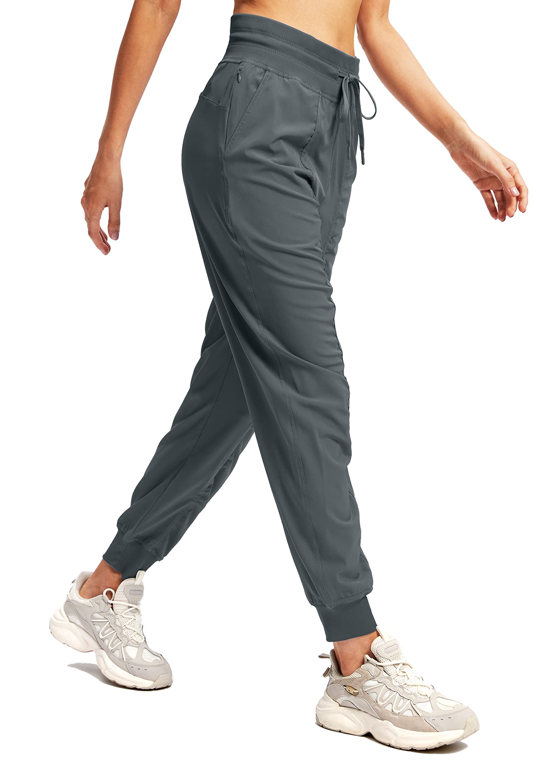 SANTINY Women's Lightweight Joggers High Waisted Running Hiking Track Pants Workout Athletic Jogger for Women Zipper Pockets (Dark Grey_L)