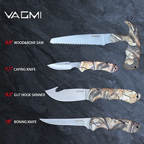 VAGMI Hunting Knife Set -5 Pieces of Portable Butcher Game Processing Set , Hunting Knife for Men ,for Deer Hunting ,Survival, Camping, Fishing, Meat,with Storage Case