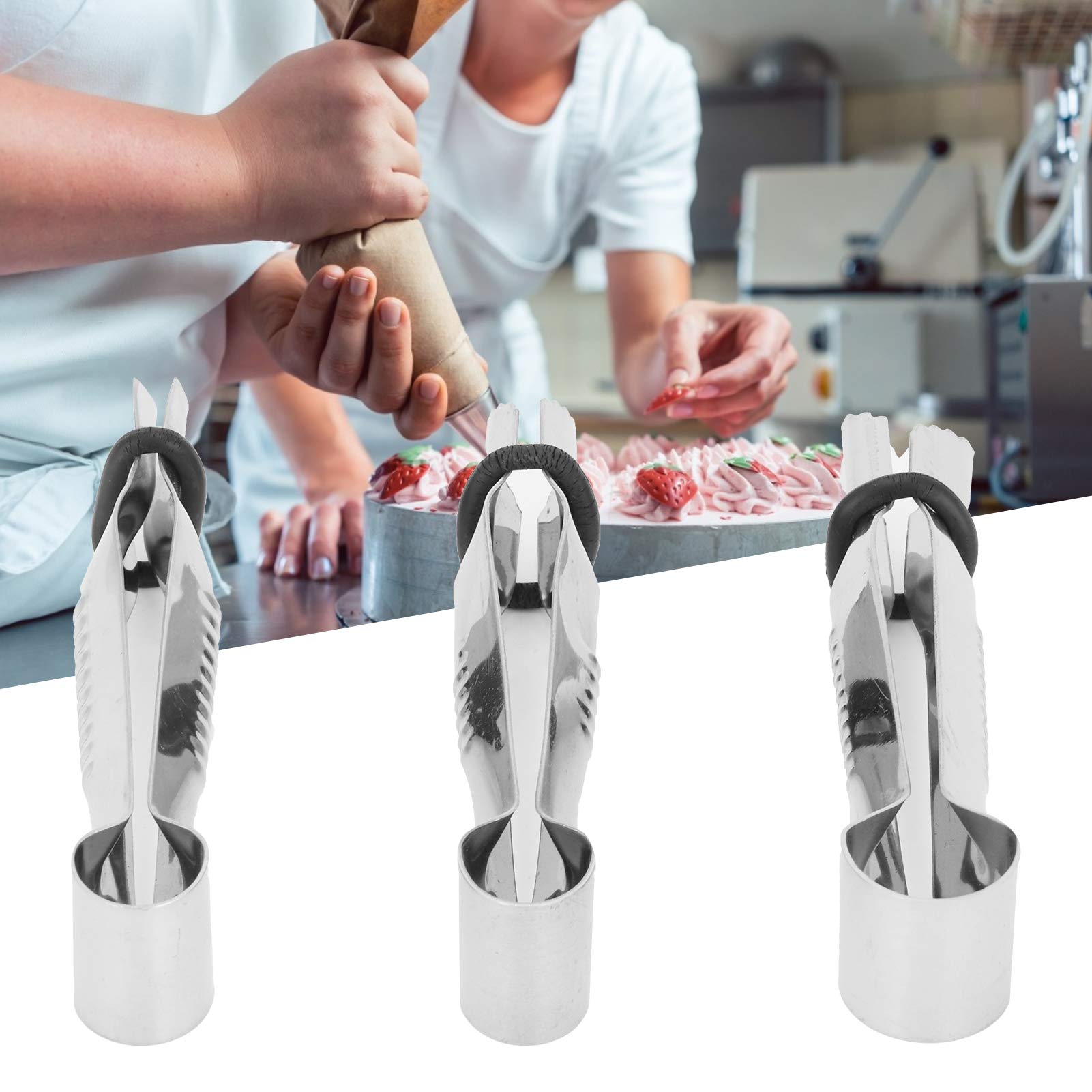 Stainless Steel Cake Lace Clips, 3Pcs Portable Cake Decorating Clamps Fondant Lace Clips Mould DIY Baking Tools 2 x 9cm/0.8 x 3.5in