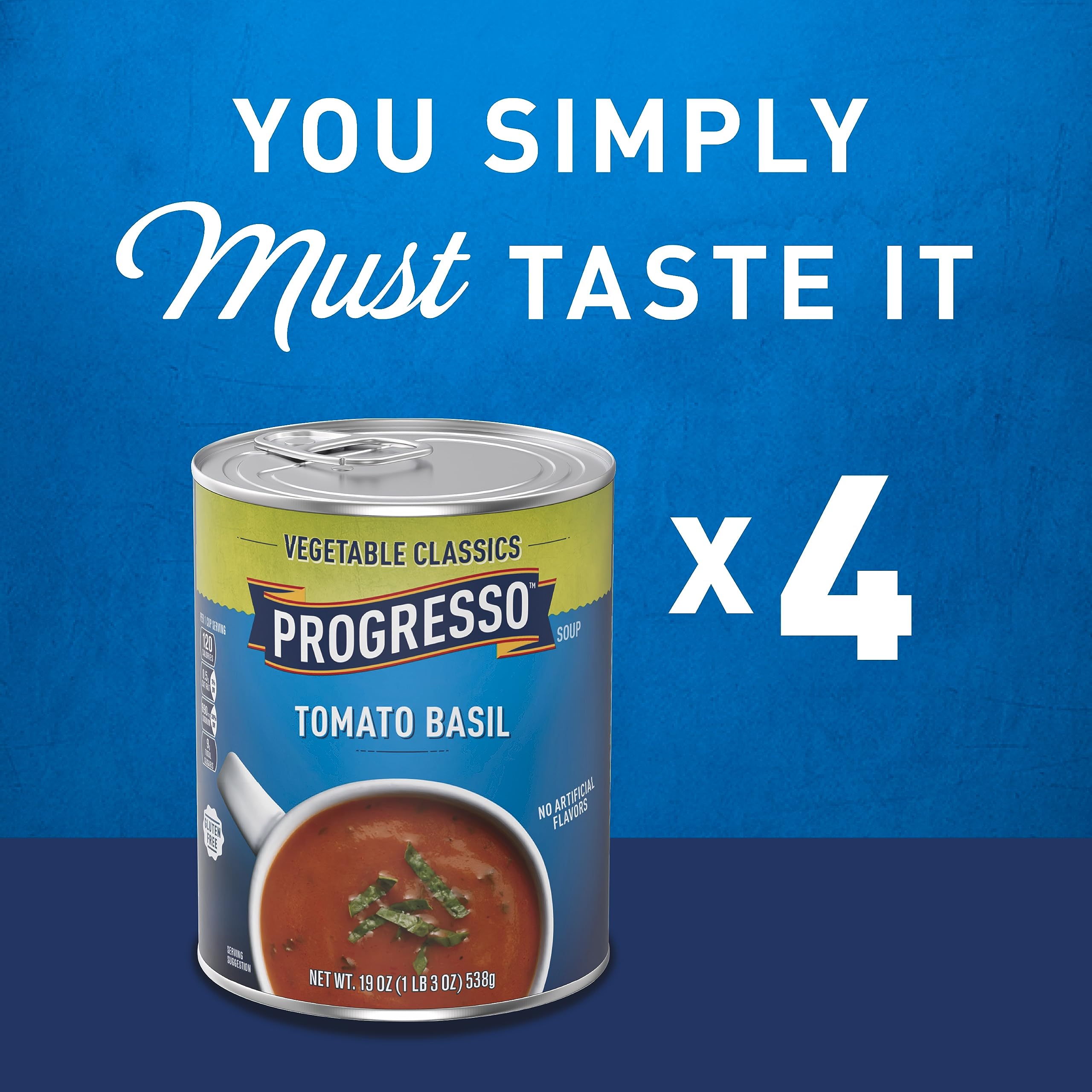 Progresso Tomato Basil Soup, Vegetable Classics Canned Soup, Gluten Free Soup, 19oz, Pack of 4