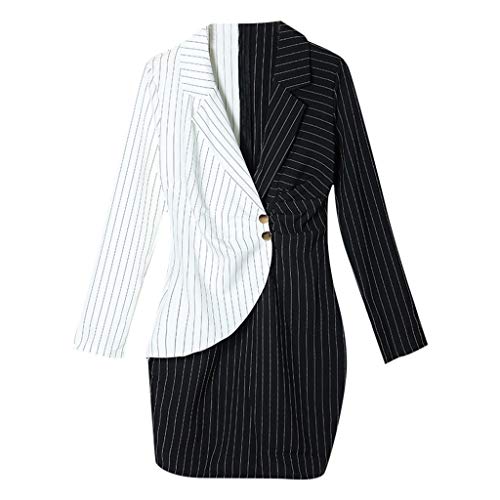 Pinkpaopao Color Blocking Striped Wrap Dress for Women Lapel Collar Button Ruched Mini Dress V Neck Slim Work Dress