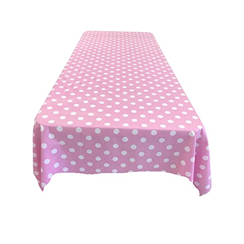 New Creations Fabric & Foam Inc, Polka Dot Poly Cotton Tablecloth (White Dot on Pink, 58" Wide x 72" Long Rectangular)
