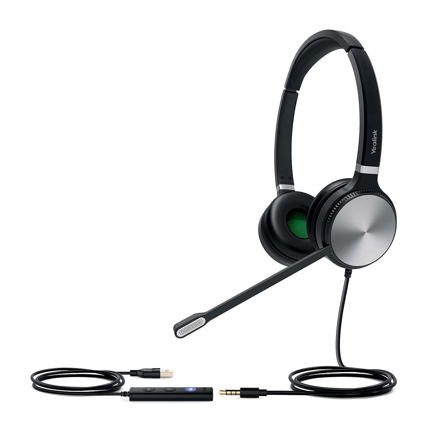 Yealink UH36 Professional Wired Headset - Telephone Headphones for Calls and Music, Noise Cancelling Headset with Mic for Computer PC Laptop(for Teams Optimized, Stereo,3.5mm Jack/USB Connection)