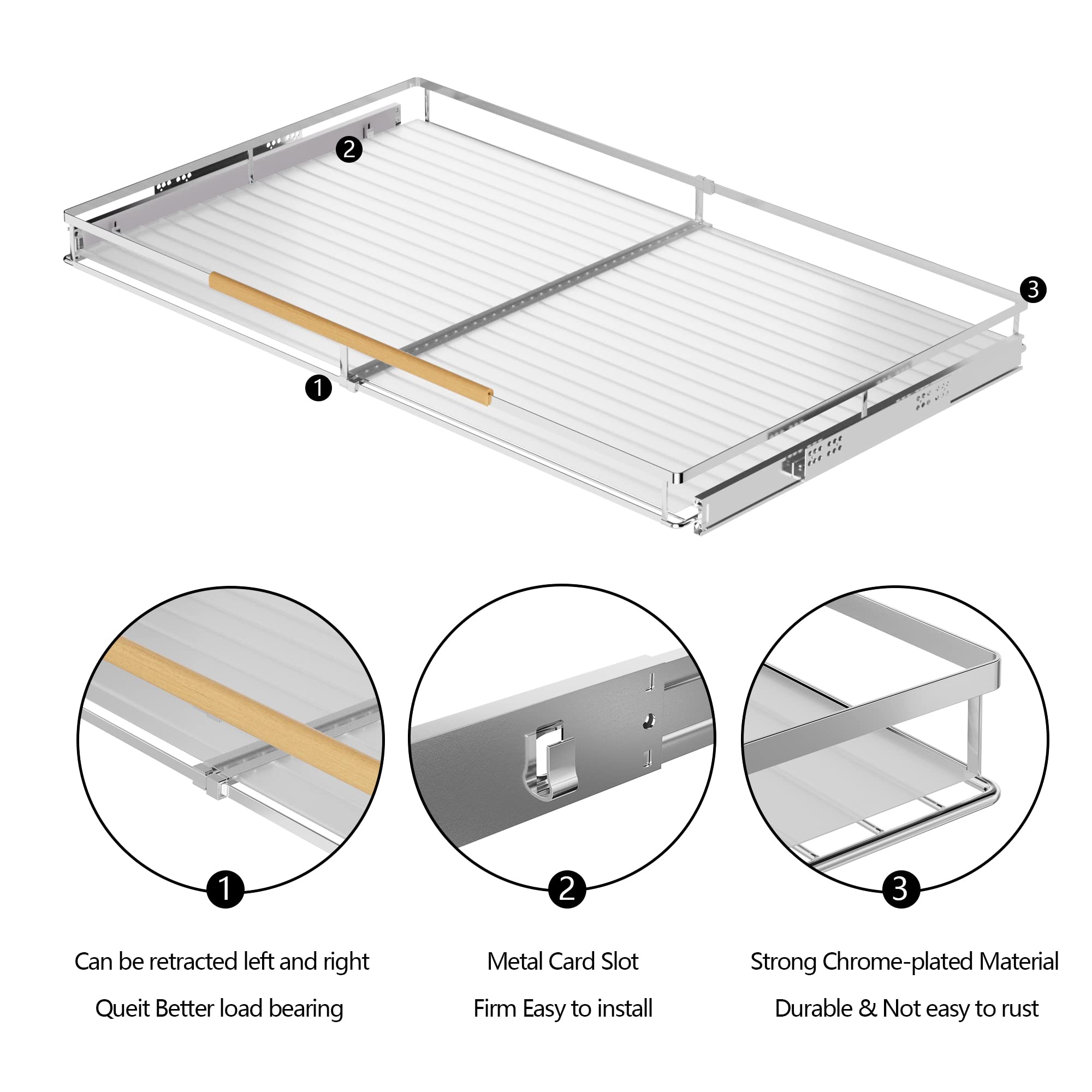 SANNO Expandable Pull Out Drawer Organizer and Storage, Cabinet Pots Pans Organizer Sliding Shelf Under Sink Shelf, Expandable Slide Out Shelves for Home, Kitchen, Bathroom, Pantry, Closet(2pack)